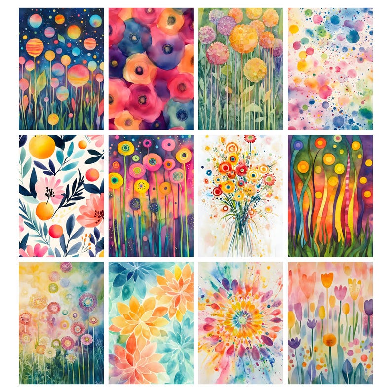 Colorful Flowers Digital Papers, Watercolor Flower Backgrounds, Floral ...