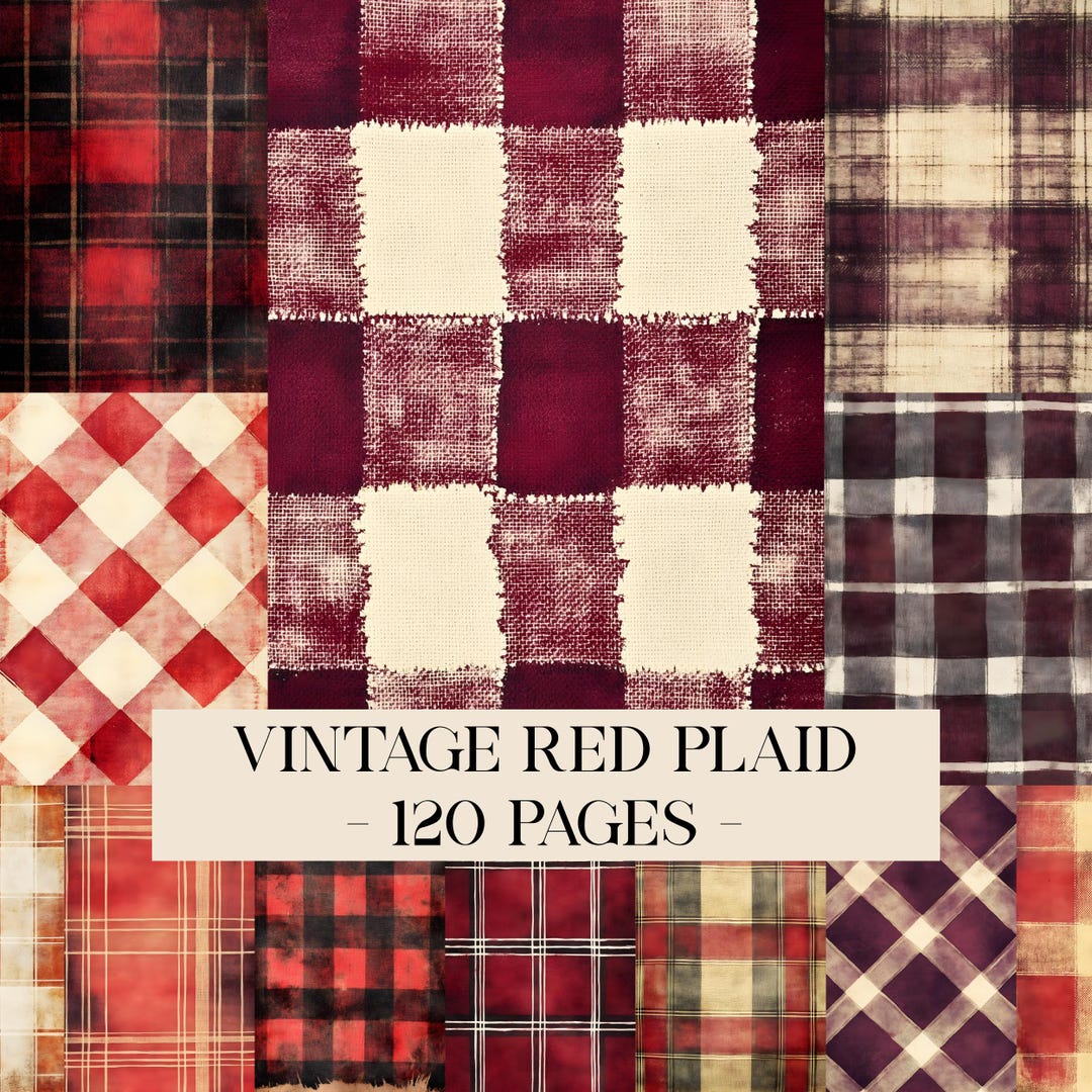 Vintage Red Plaid Junk Journal Pages, Tartan Digital Papers, Plaid ...