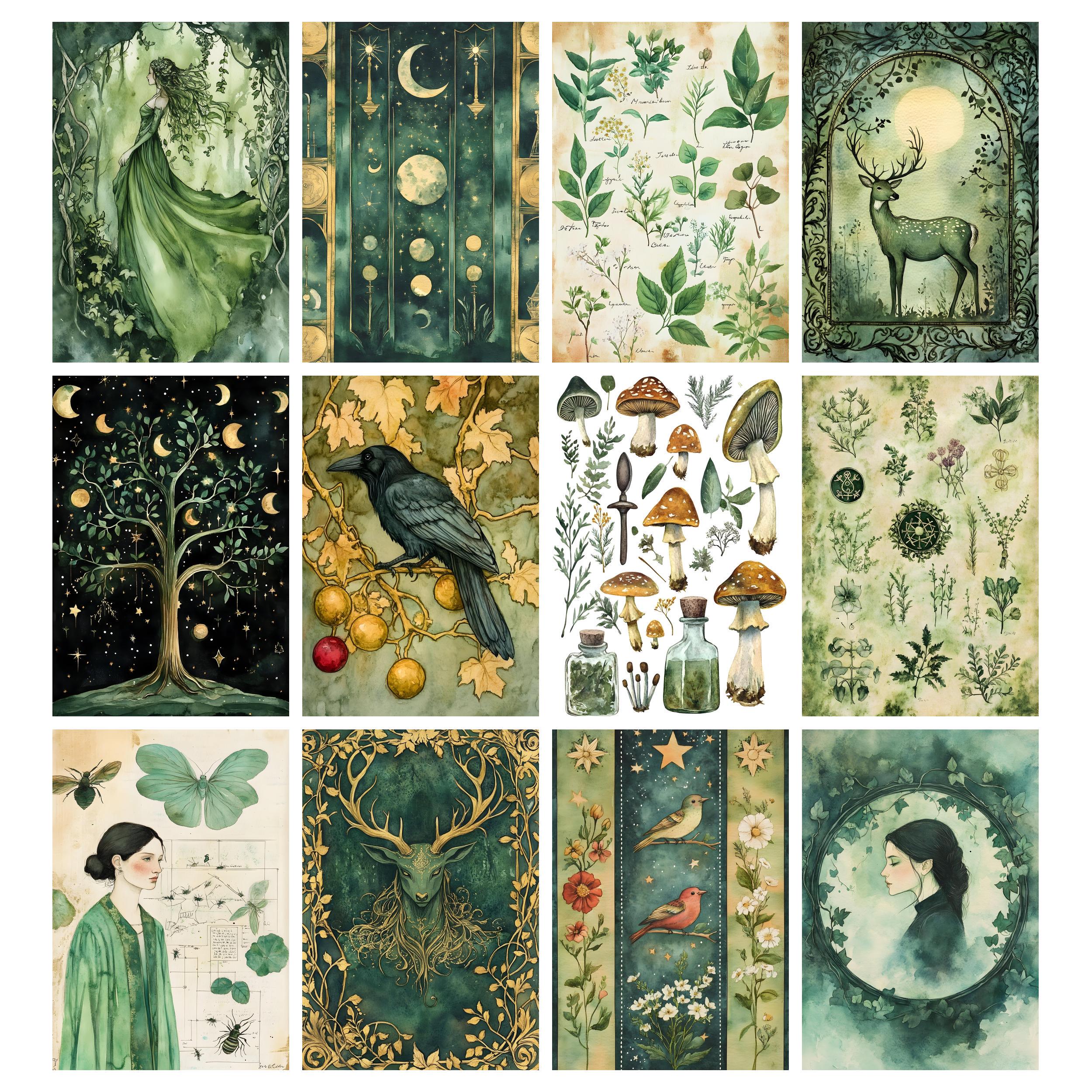 Sacred Pagan Junk Journal Pages, Digital Scrapbook Paper, Green Witch ...