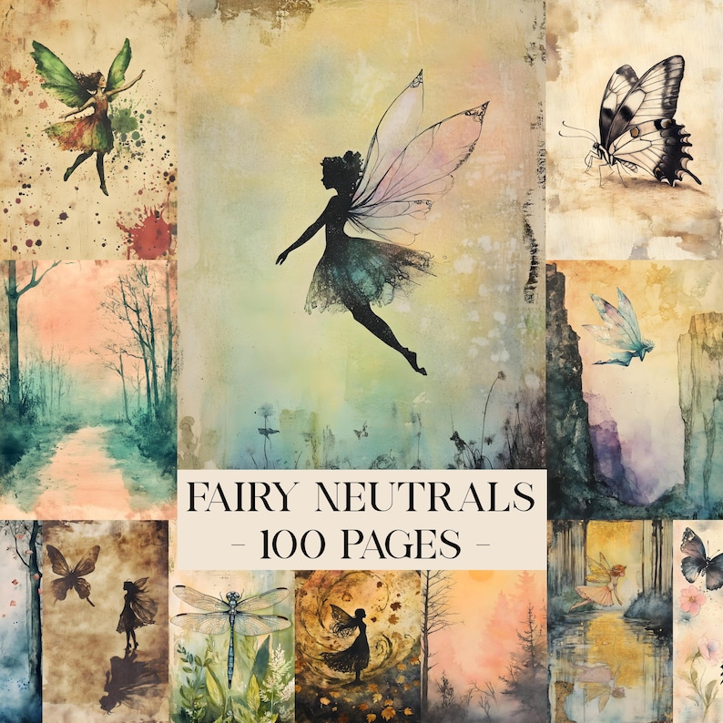 Fairy Neutrals Junk Journal Pages, Faerie Fantasy Collage Sheets ...