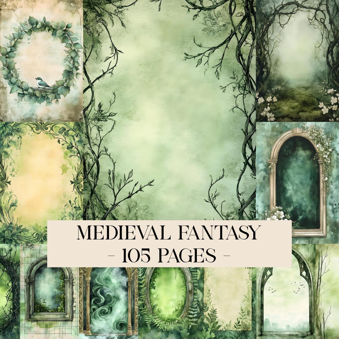 Green Medieval Junk Journal Pages, Medieval Scrapbooking Background ...