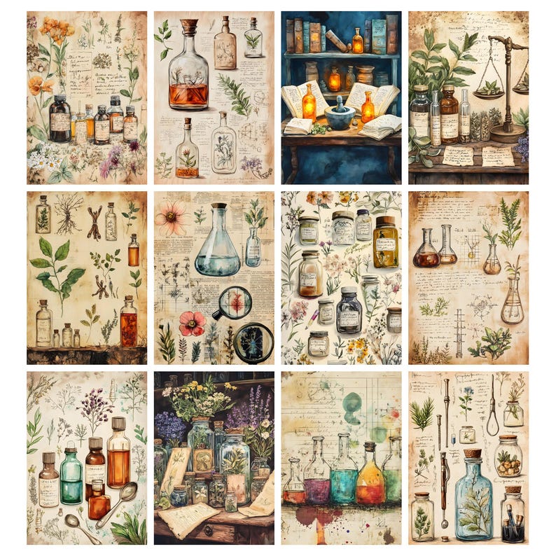 Apothecary Backgrounds, Mystic Potion Junk Journal Pages, Digital ...