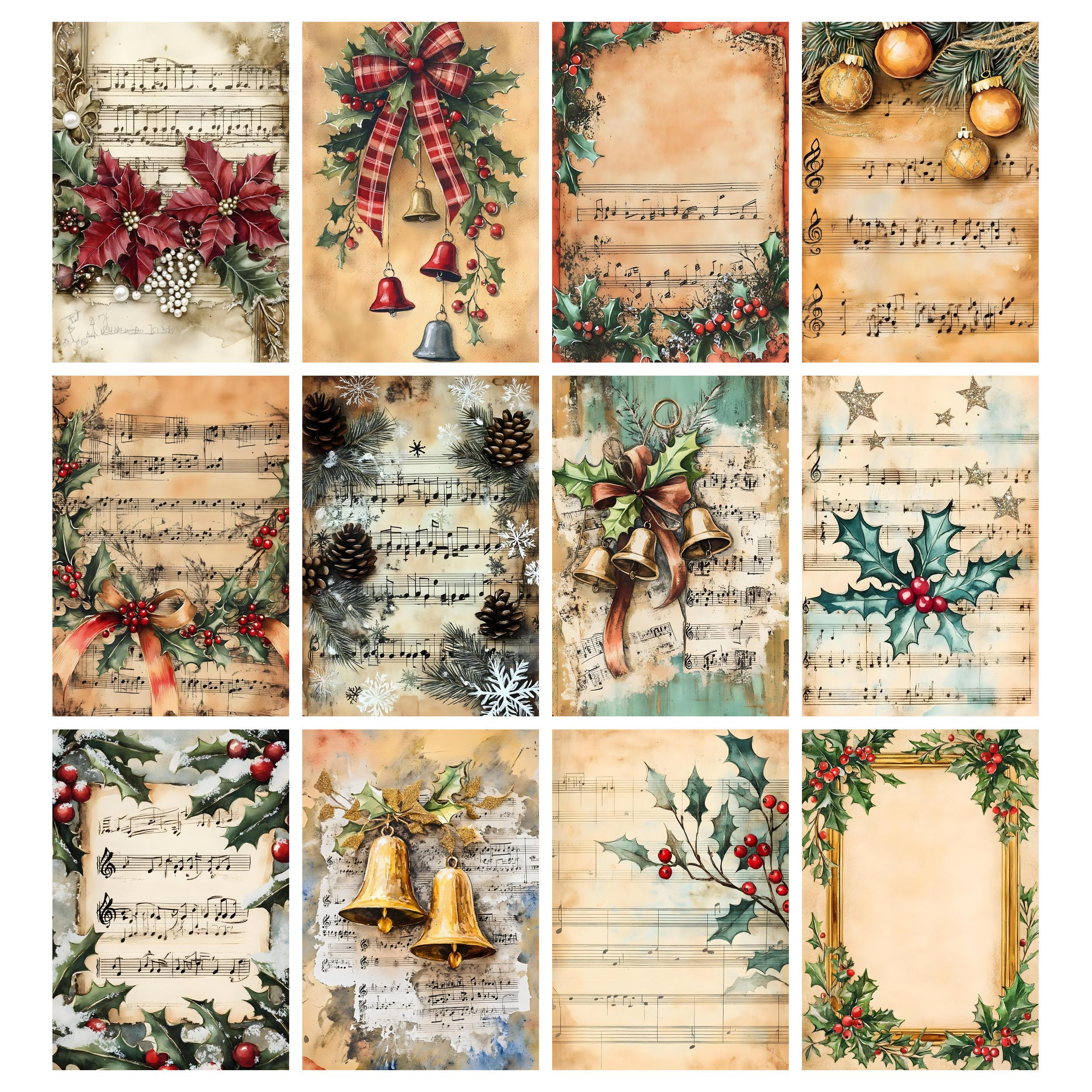 Christmas Music Script Digital Paper Music Sheet, Antique Victorian ...