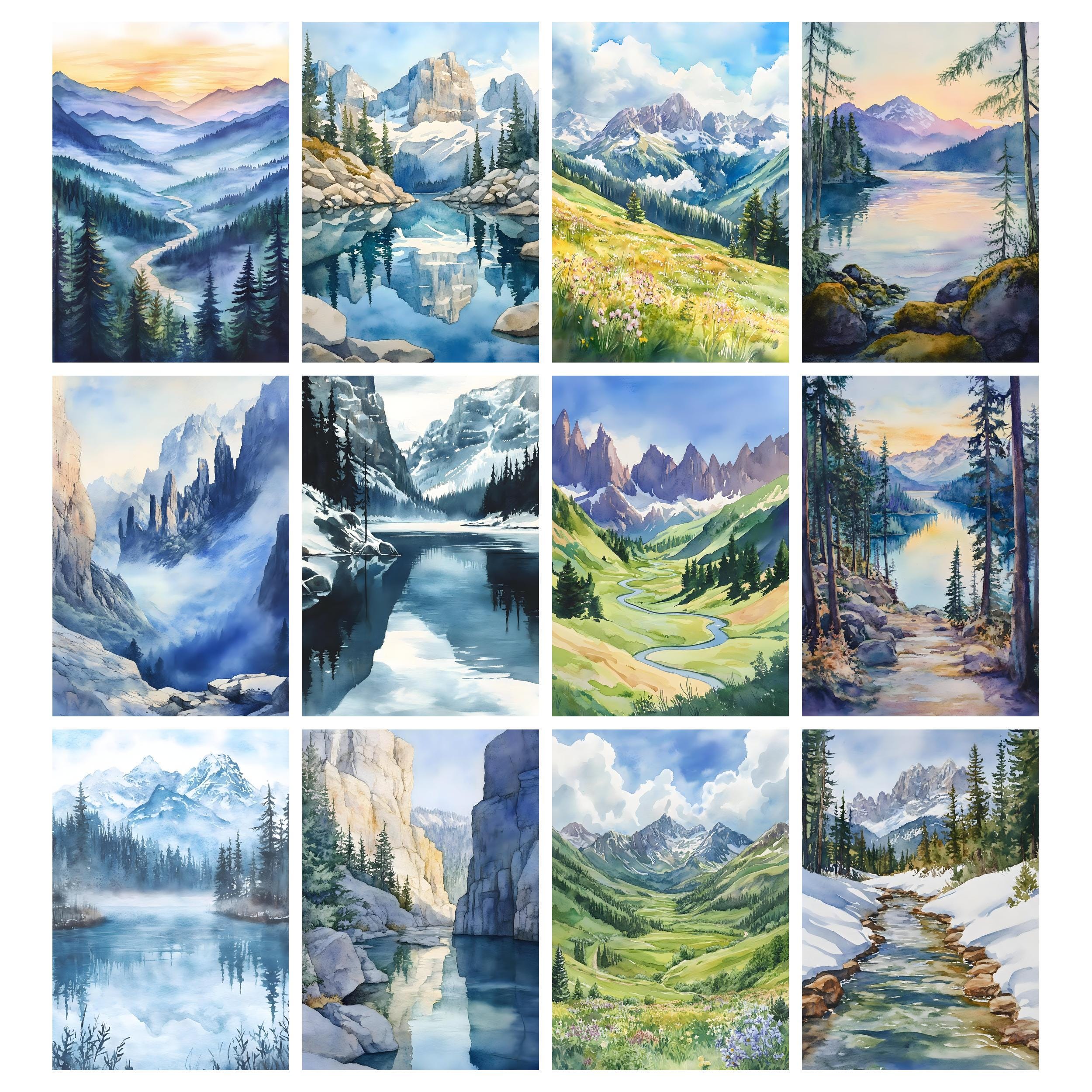 Watercolor Mountains Junk Journal Printable Pages, Forest Junk Journal ...