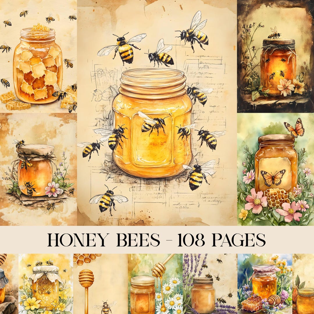 Honey Bees Junk Journal Pages, Vintage Printable Kit, Bee Ephemera ...