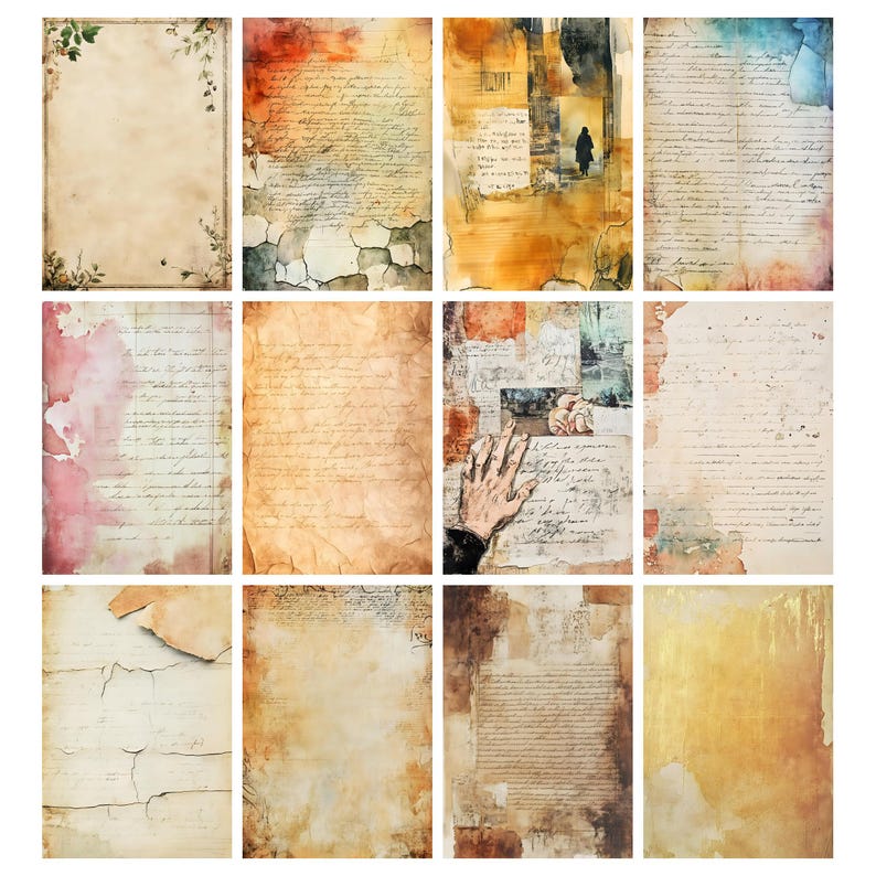 Vintage Script Printable Paper Pack Pretty Grungy Collage Distress Old ...