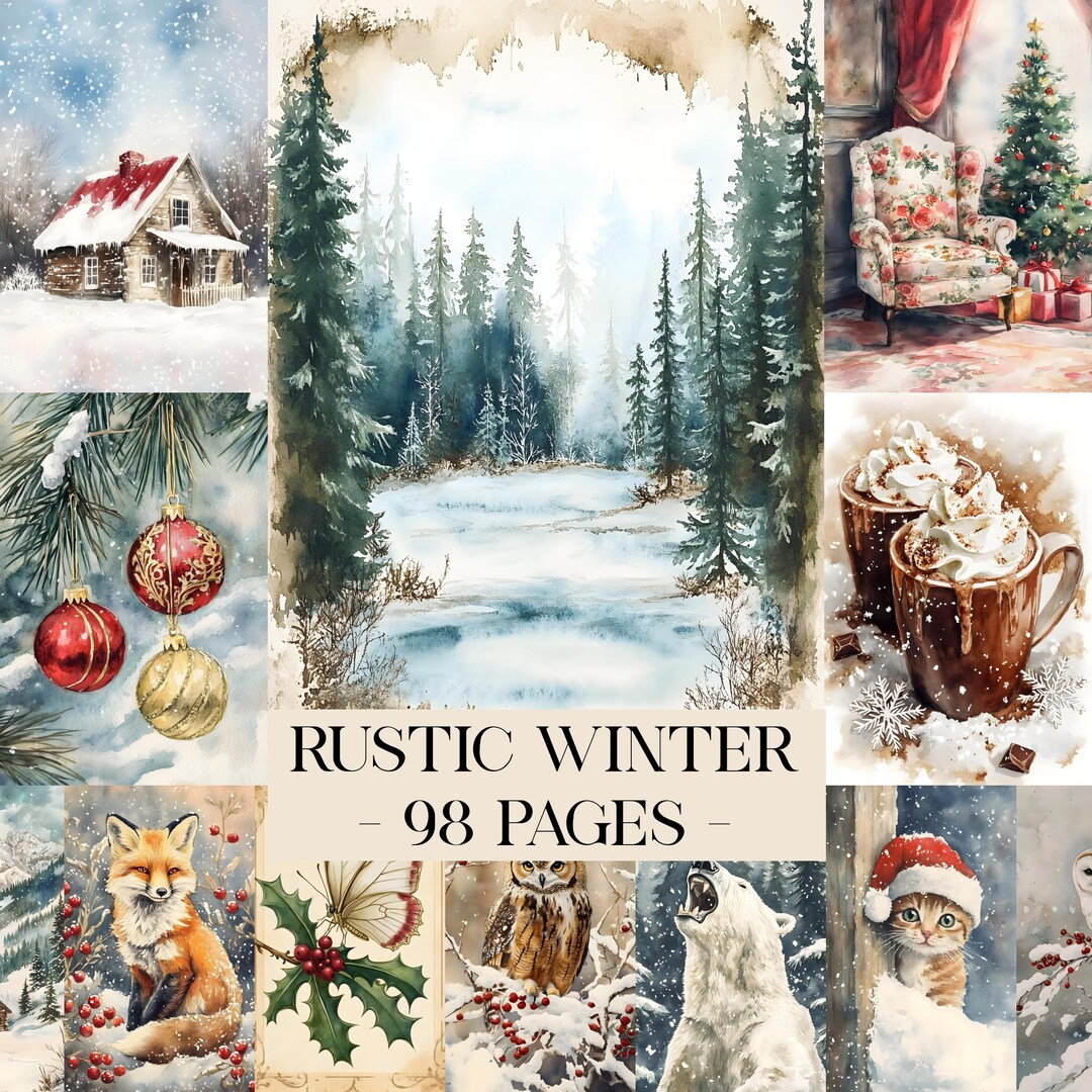 Rustic Winter Junk Journal Pages, Snow Digital Papers, Enchanted Forest ...
