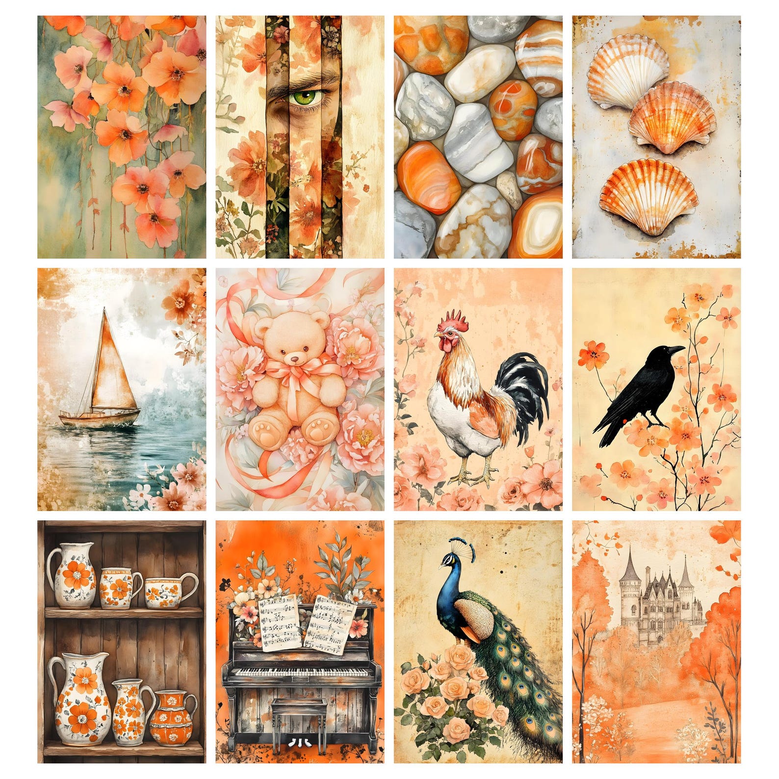 Gentle Orange Pages for Scrapbook and Junk Journal, Digital Paper ...
