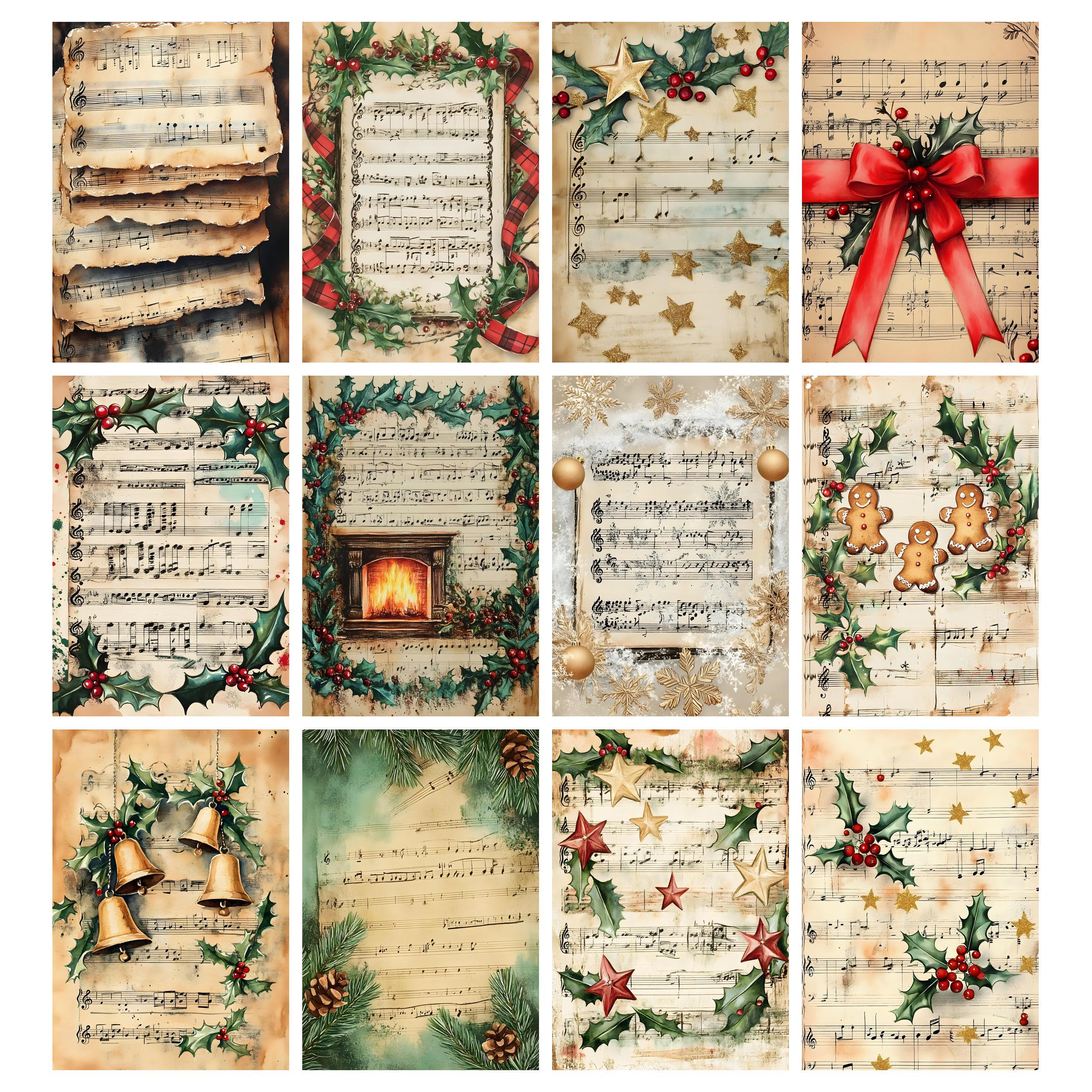 Christmas Music Script Digital Paper Music Sheet, Antique Victorian ...