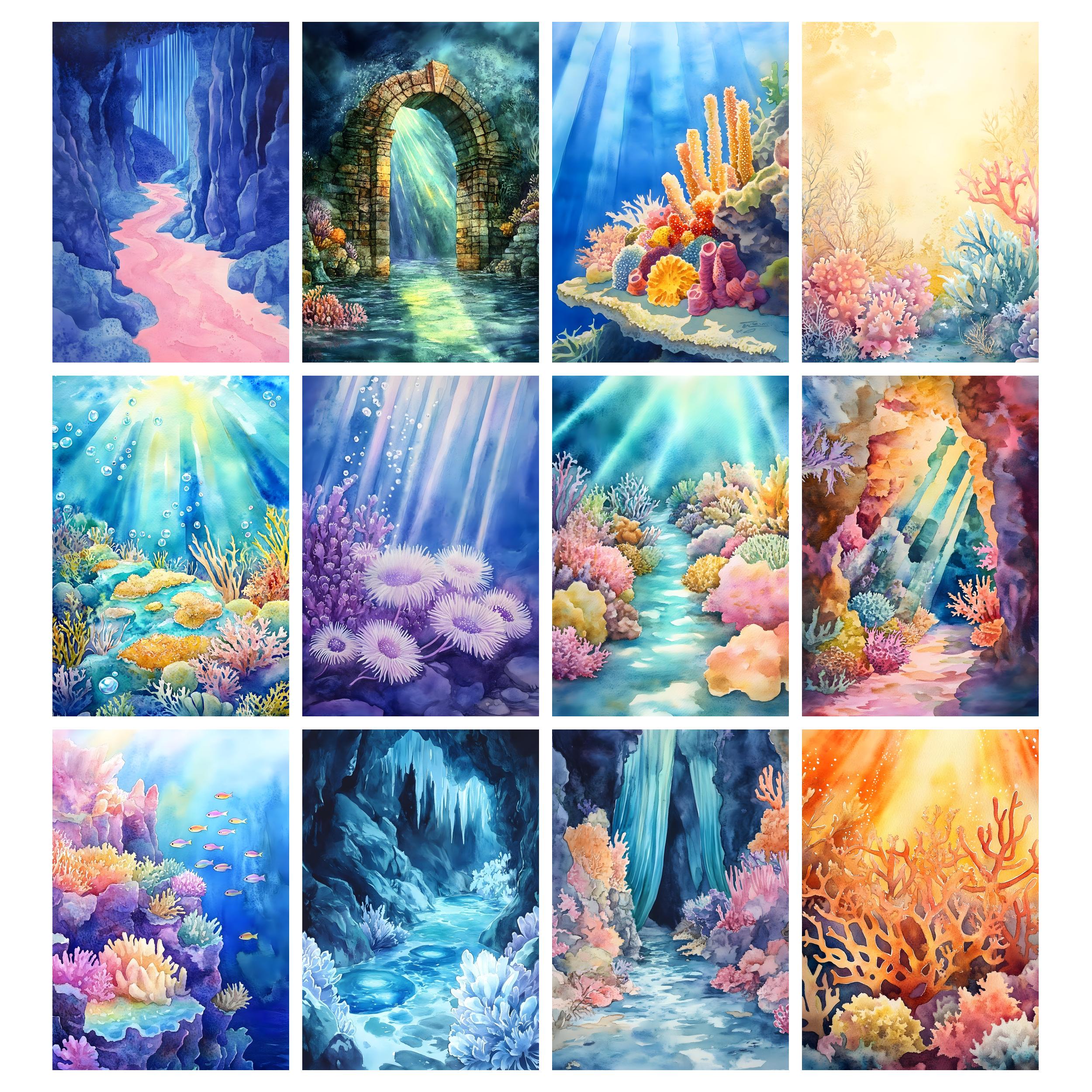 Enchanted Ocean Fantasy Digital Paper Pack, Ocean Junk Journal Pages ...