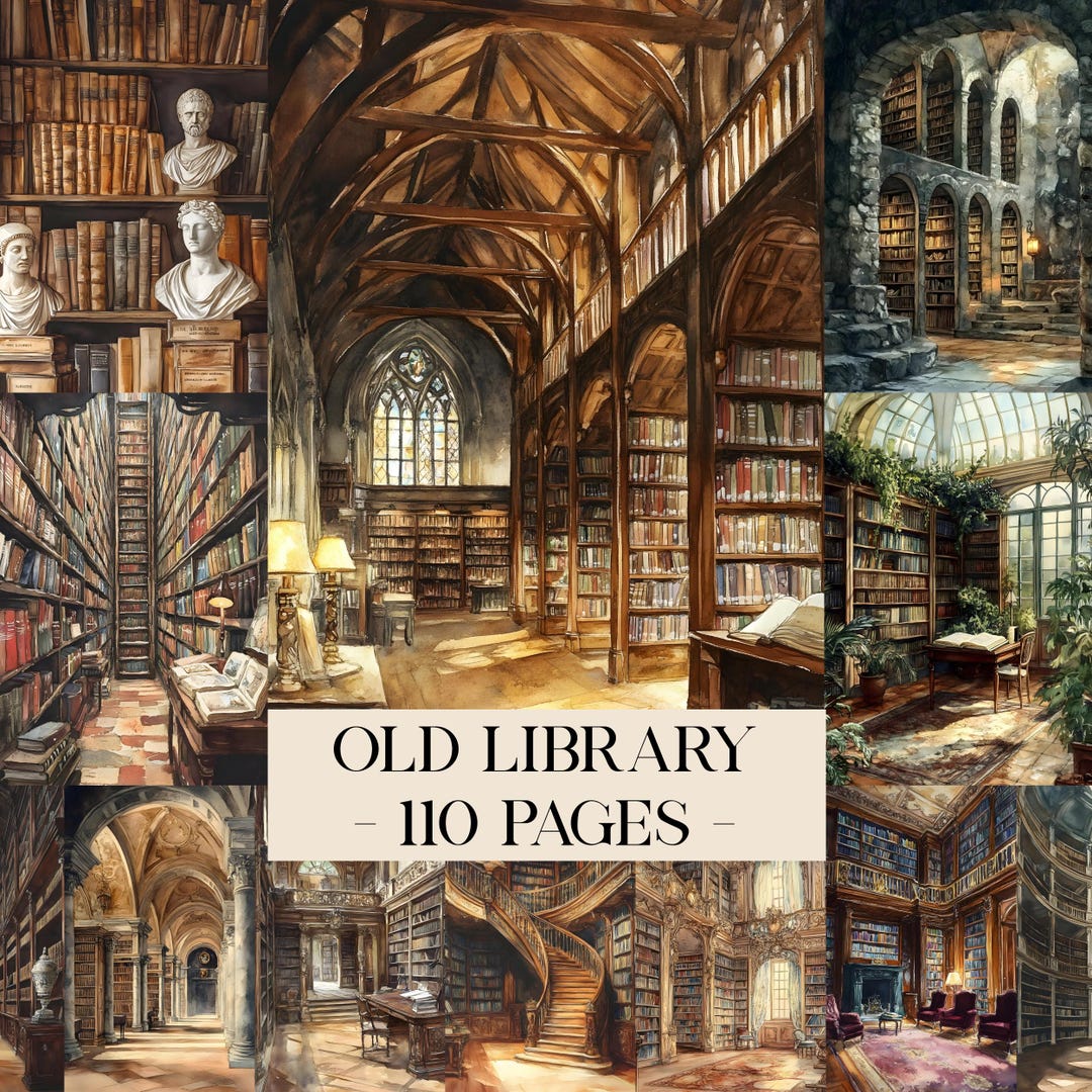Antique Library Printable Pages, Book Junk Journal Pages, Vintage ...