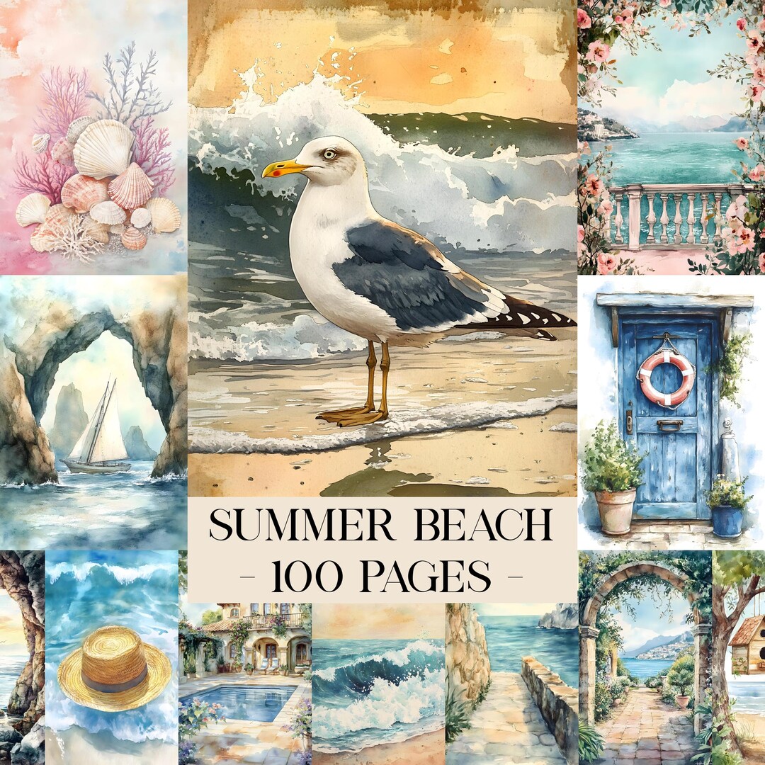 Summer Beach Scrapbook Junk Journal Filler Pages, Digital Ocean Floral ...