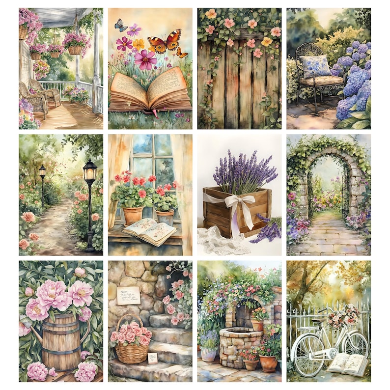 Book of Gardening Junk Journal Pages, Digital Scrapbook Paper Kit ...