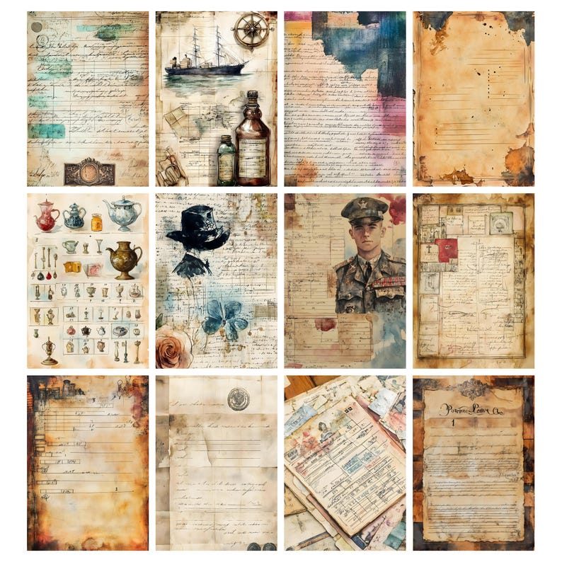 Vintage Junk Journal Pages Aged Writing Pages Printable Ephemera ...