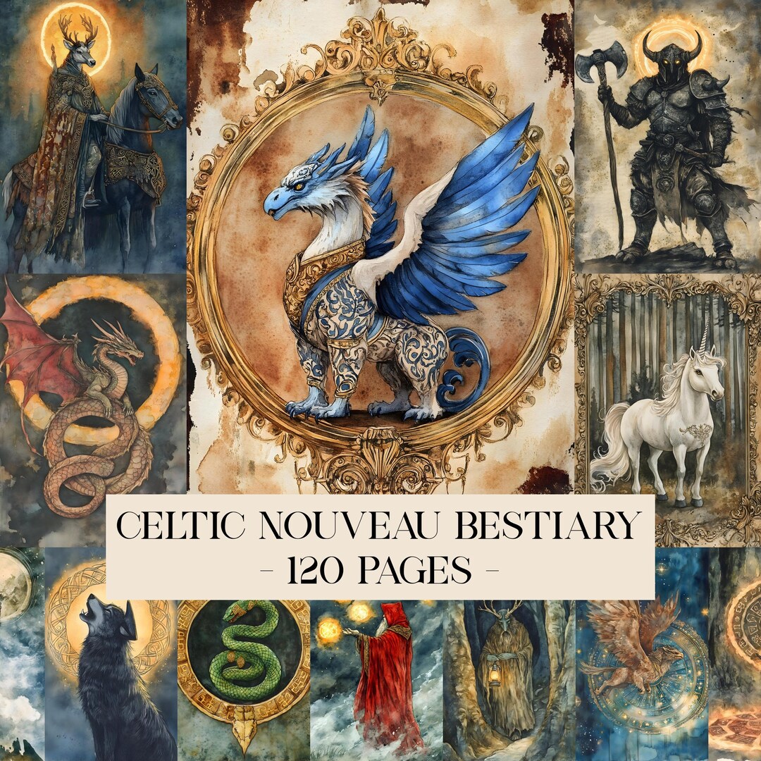 Celtic Nouveau Bestiary Pages, Junk Journal, Fantasy, Digital Papers ...