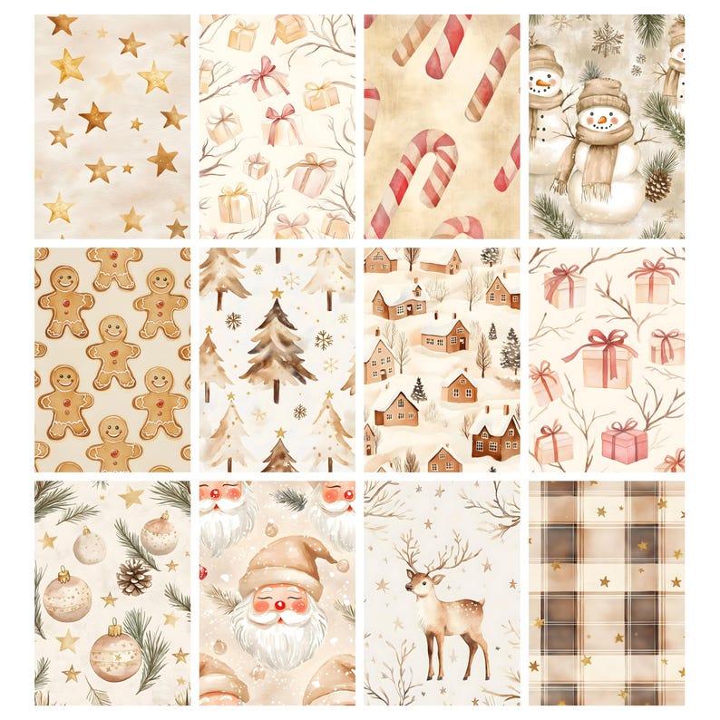 Beige Christmas Digital Papers, Scrapbook Backgrounds, Neutral ...