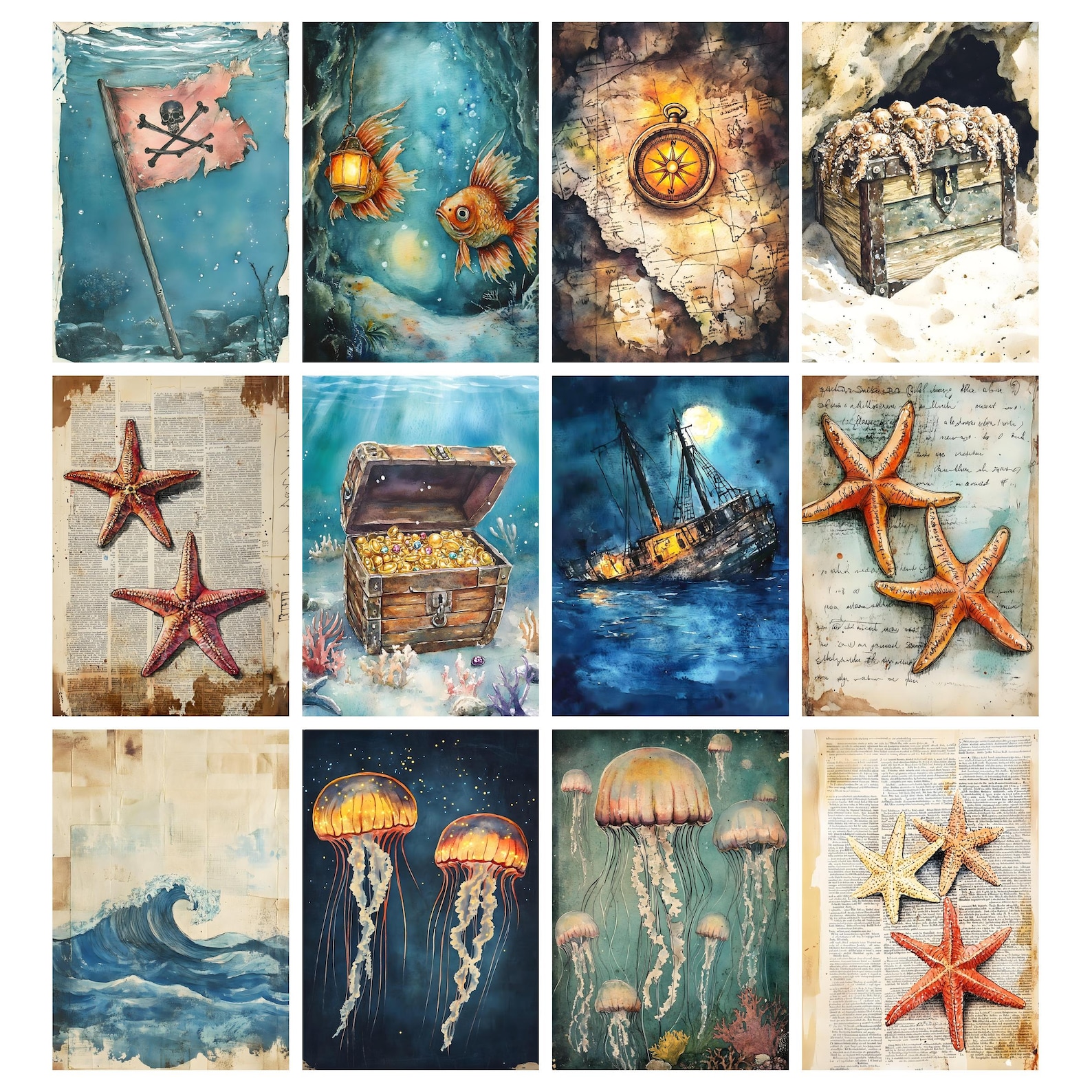 Vintage Ocean Junk Journal Kit, Seashell & Starfish Journal Pages ...