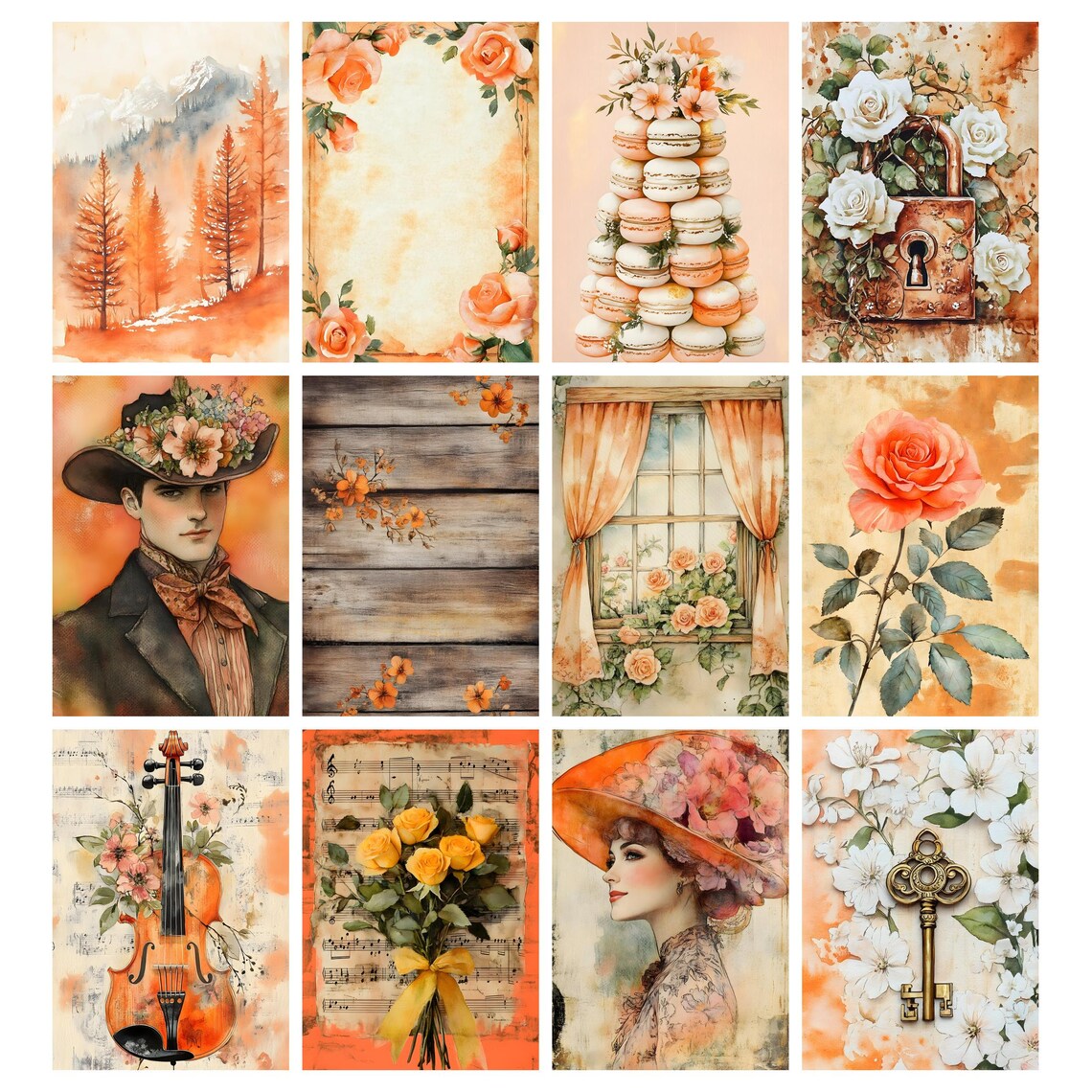 Gentle Orange Pages for Scrapbook and Junk Journal, Digital Paper ...