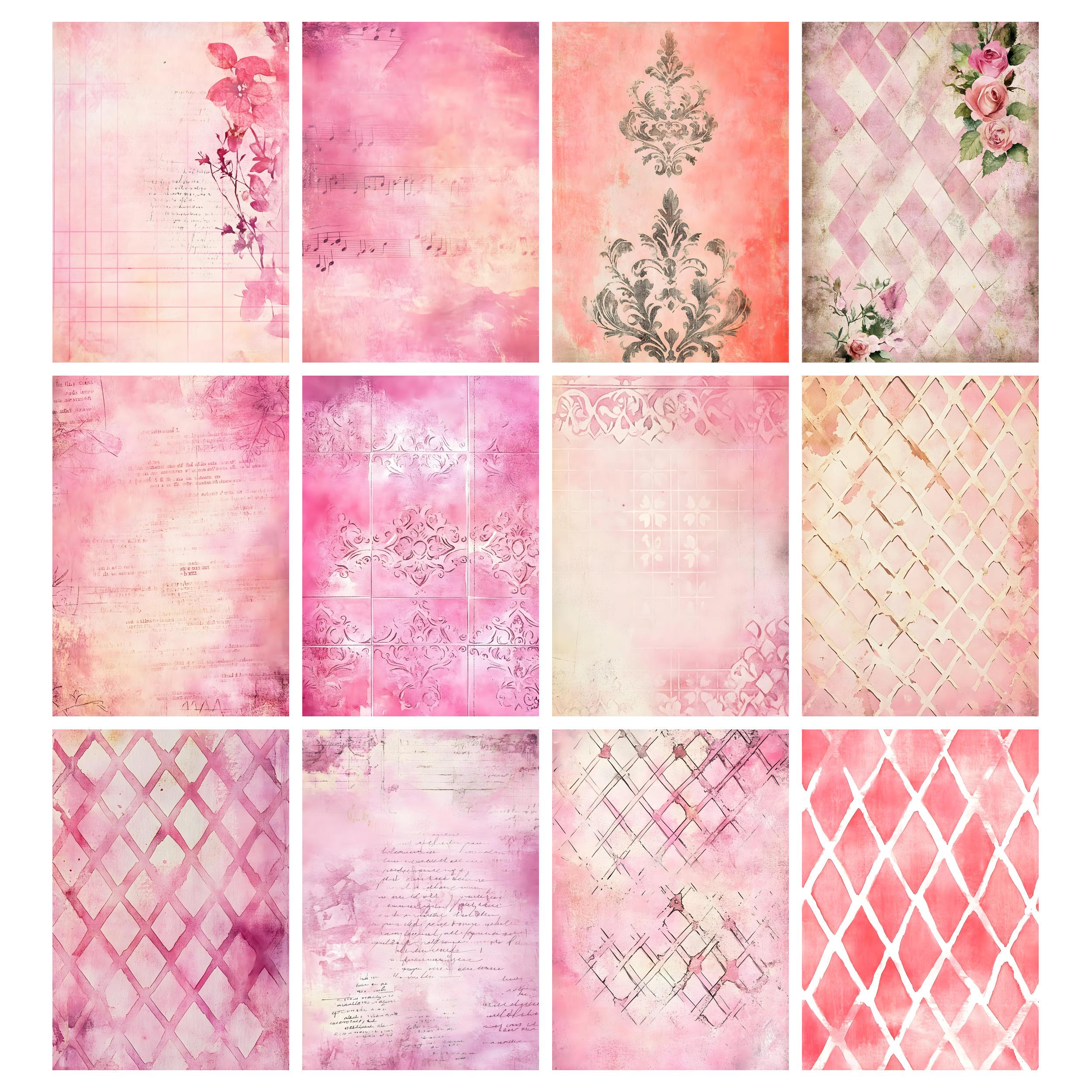 Vintage Pink Paper Printable Set, Pink Notebook Papers, Shabby Chic ...