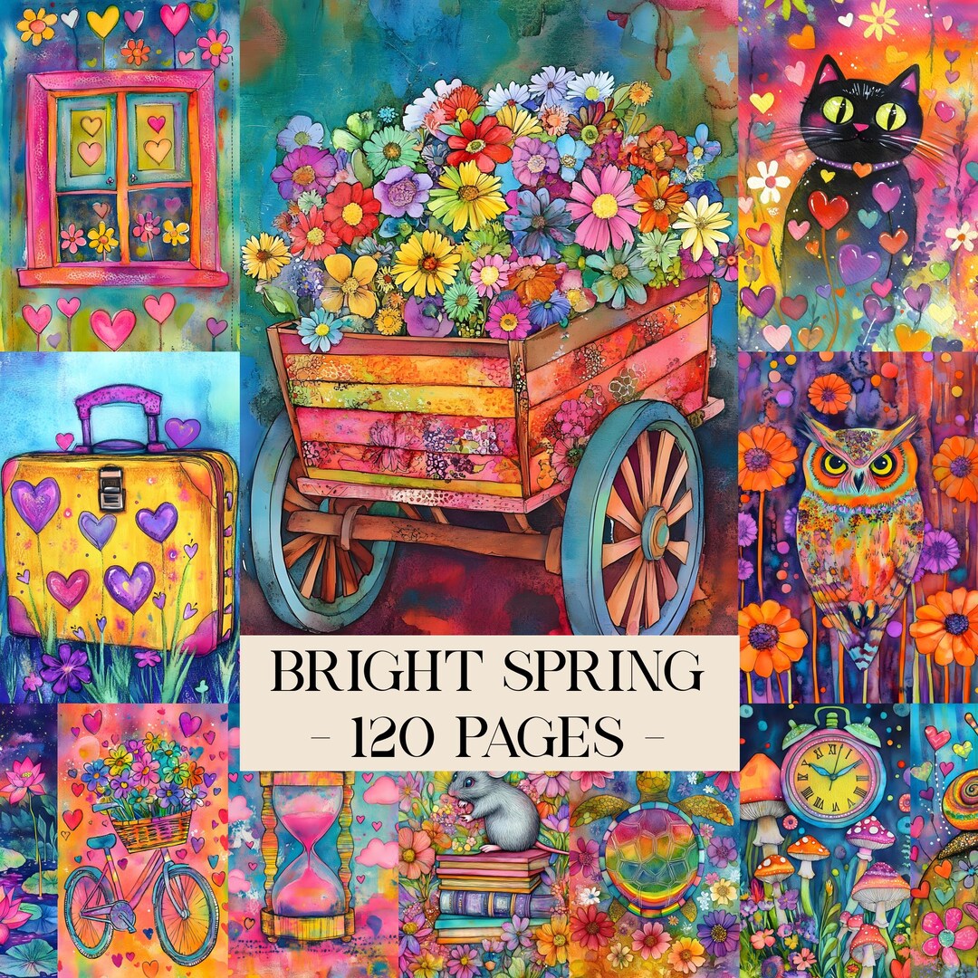Bright Spring Junk Journal Pages, Colorful Page, Vibrant Spring ...