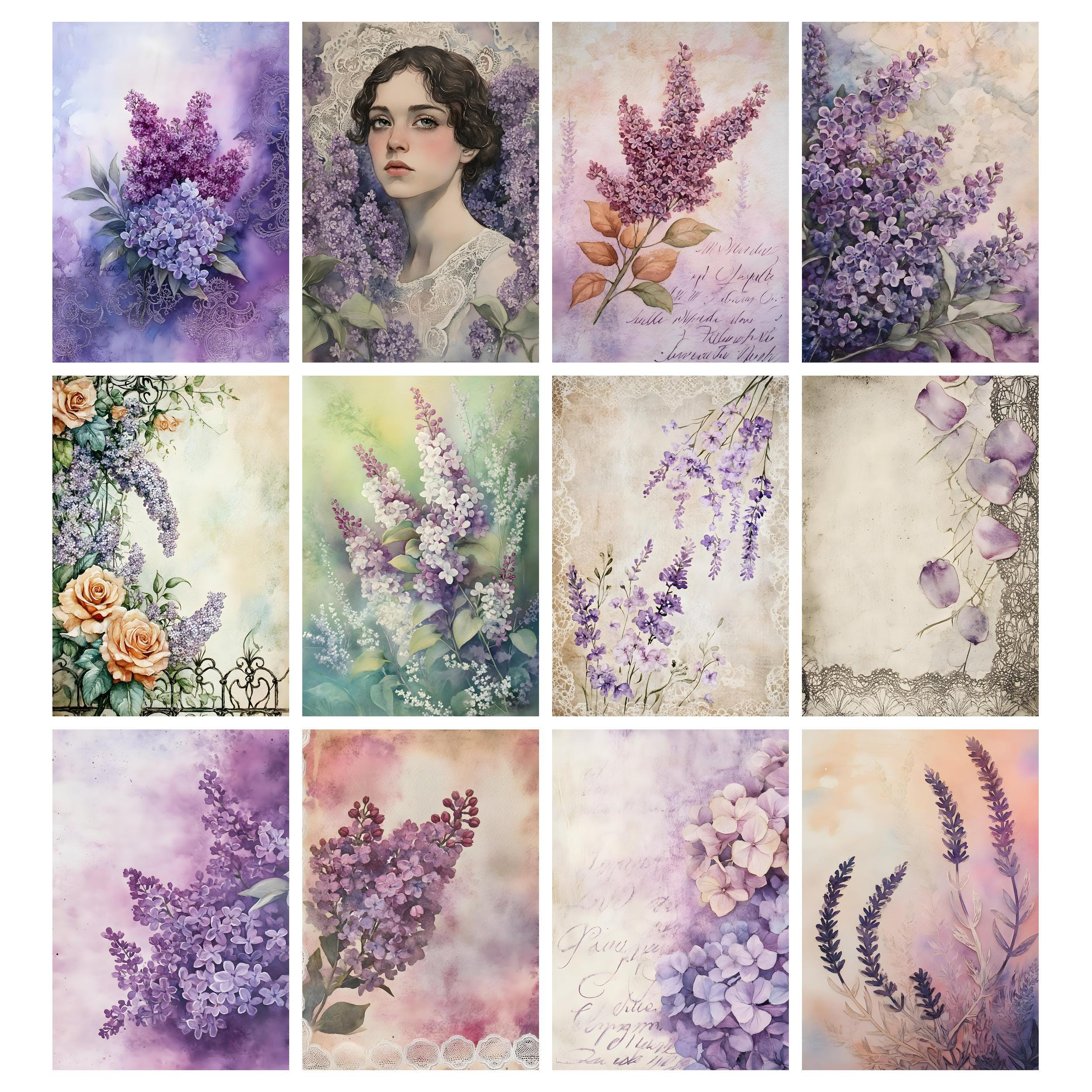 Vintage Lilac Junk Journal Pages, Floral Lace Journal, Lavender Flowers ...