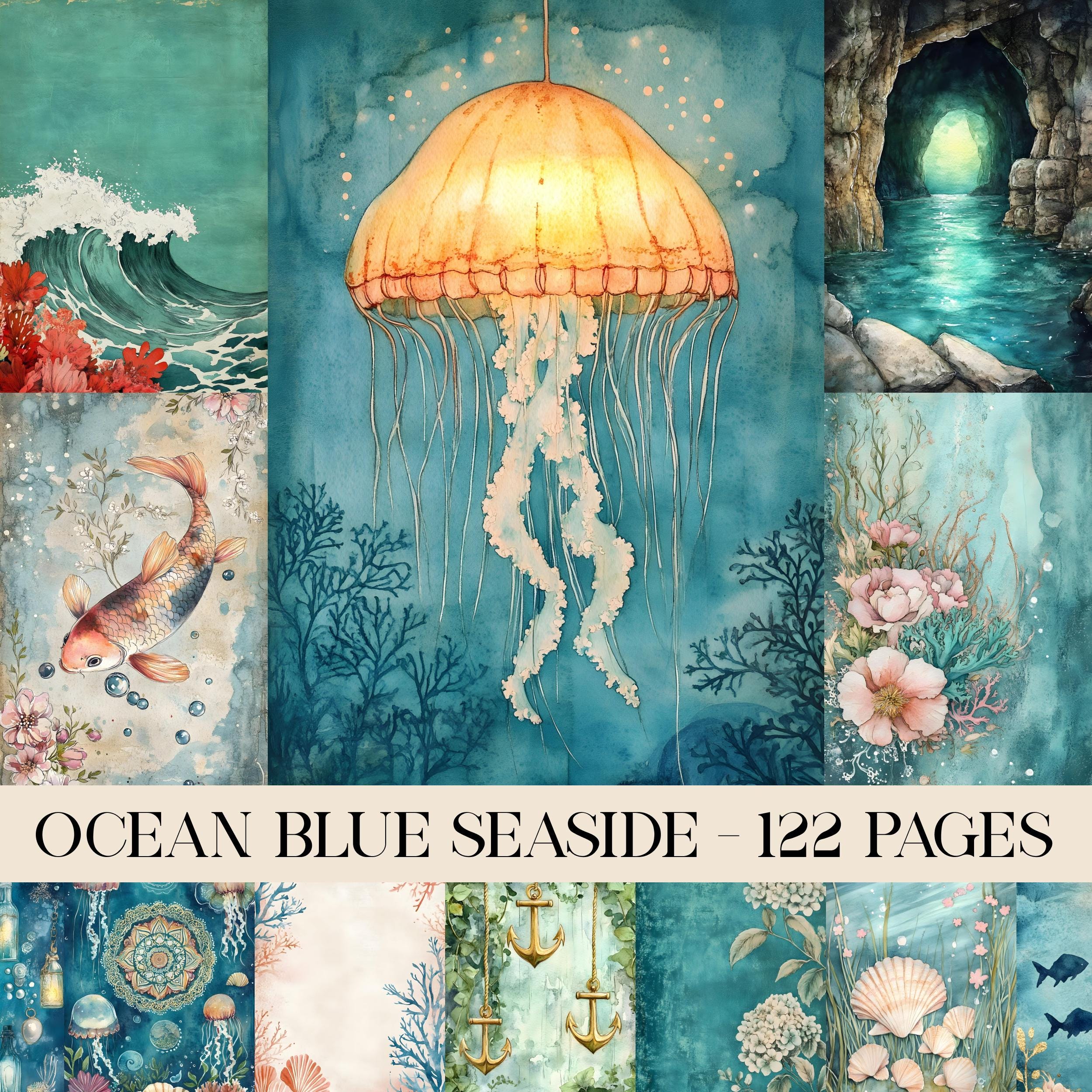 Ocean Blue Seaside Junk Journal Pages, Coastal Beach Printable Ephemera ...