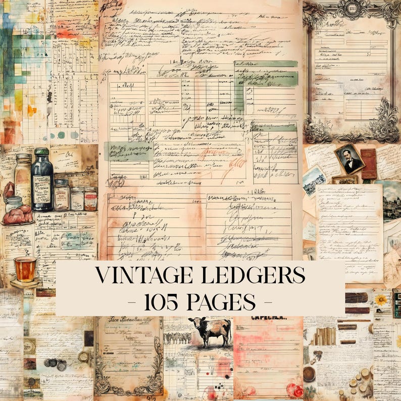Vintage Ledgers Junk Journal Kit, Neutral Printable Pages, Vintage ...
