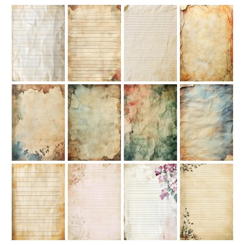 Timeworn Junk Journal Pages, Shabby Lined Pages, Blank Lined, Neutral ...