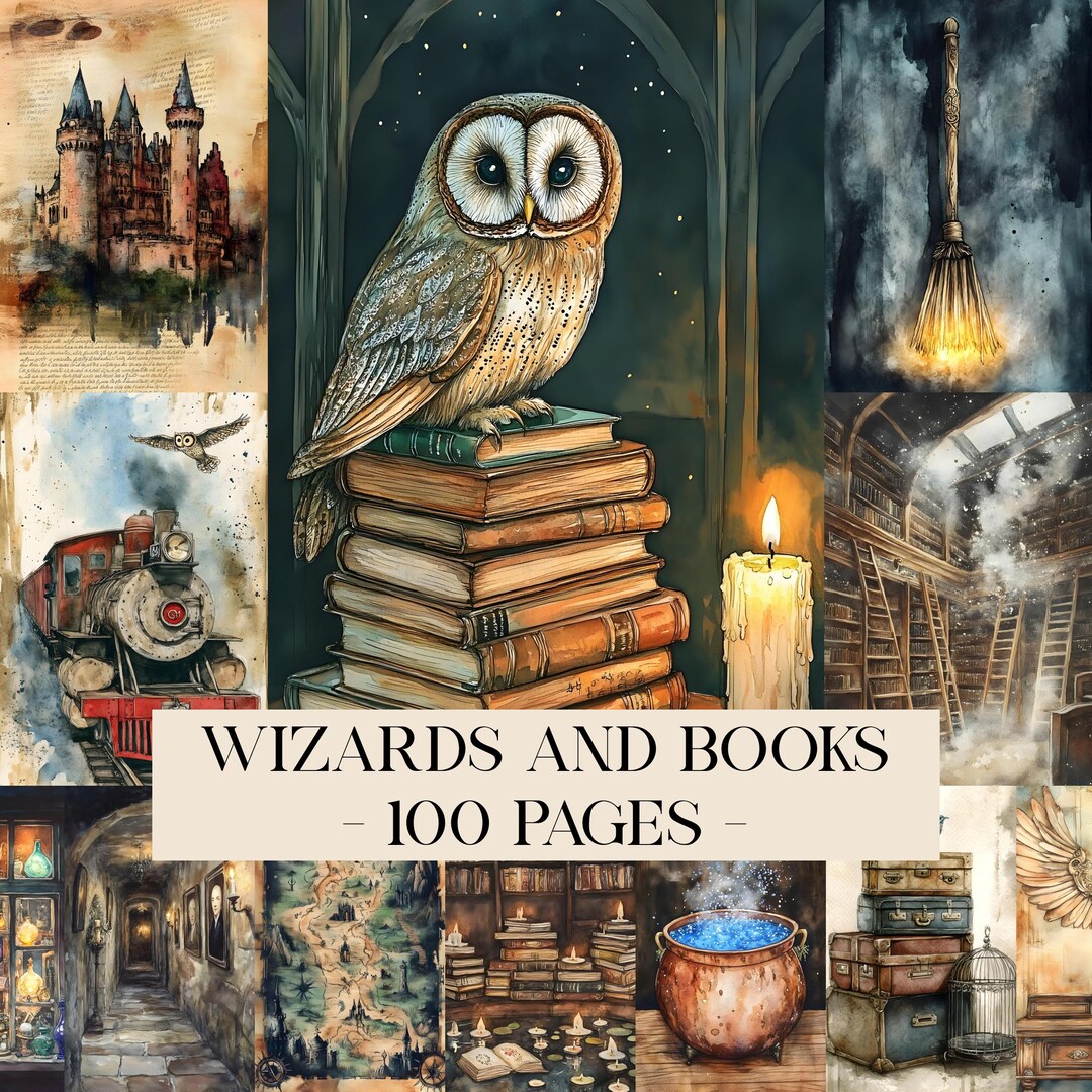 Wizards and Books Junk Journal Kit Printable, Wizard Digital Collage ...