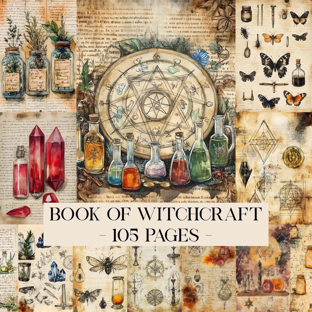 Book of Witchcraft Junk Journal Pages, Digital Scrapbook Papers, Mystic ...