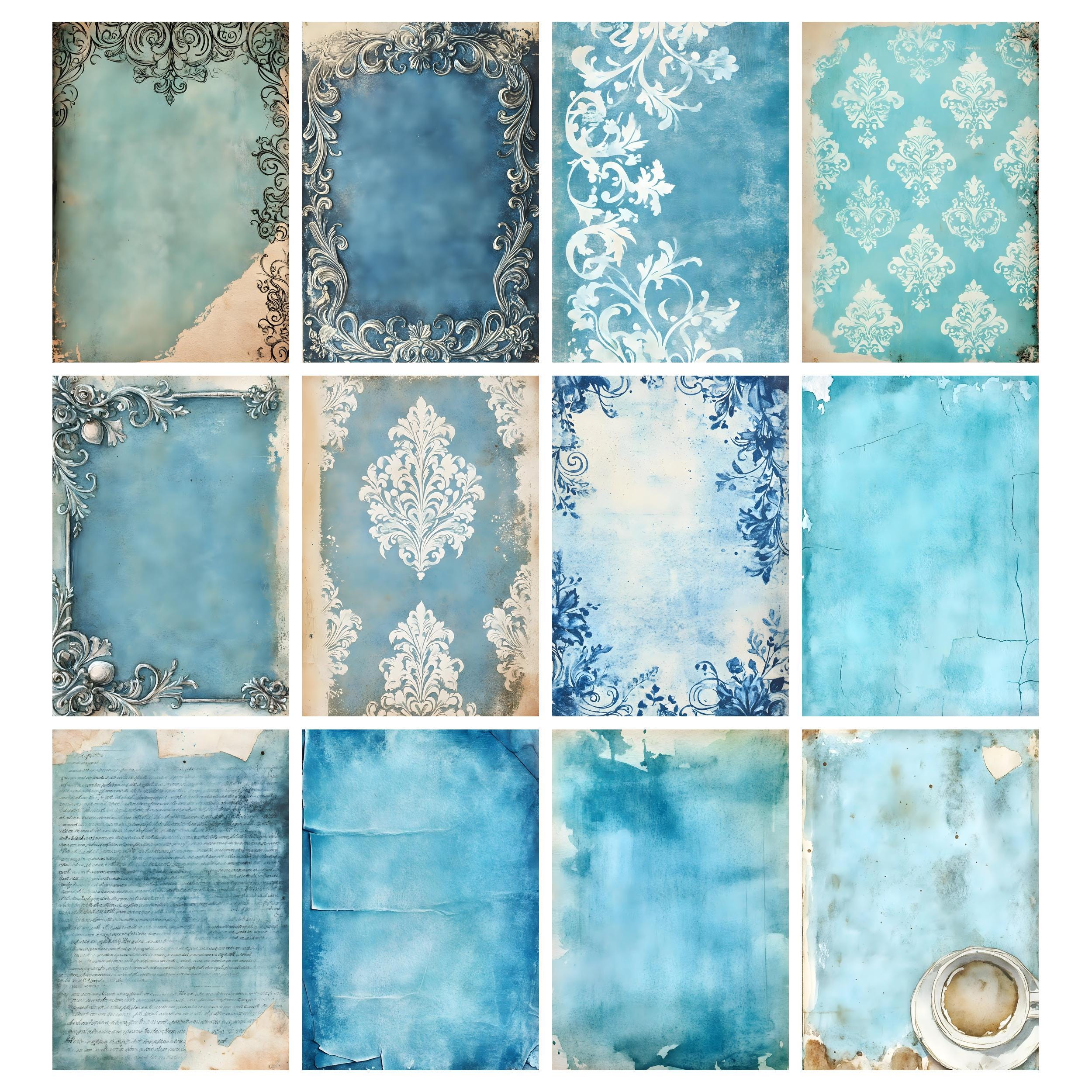 Vintage Blue Printable Paper, Blue Junk Journal Pages, Shabby Chic ...