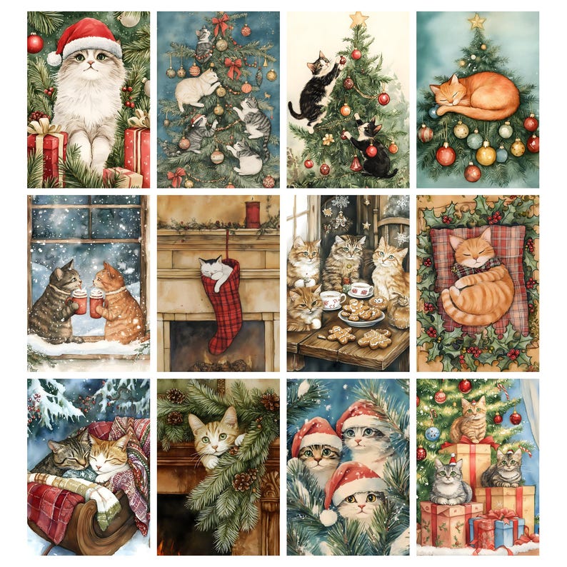 Cozy Christmas Cat Junk Journal Kit, Printable Catmas Scrapbooking ...
