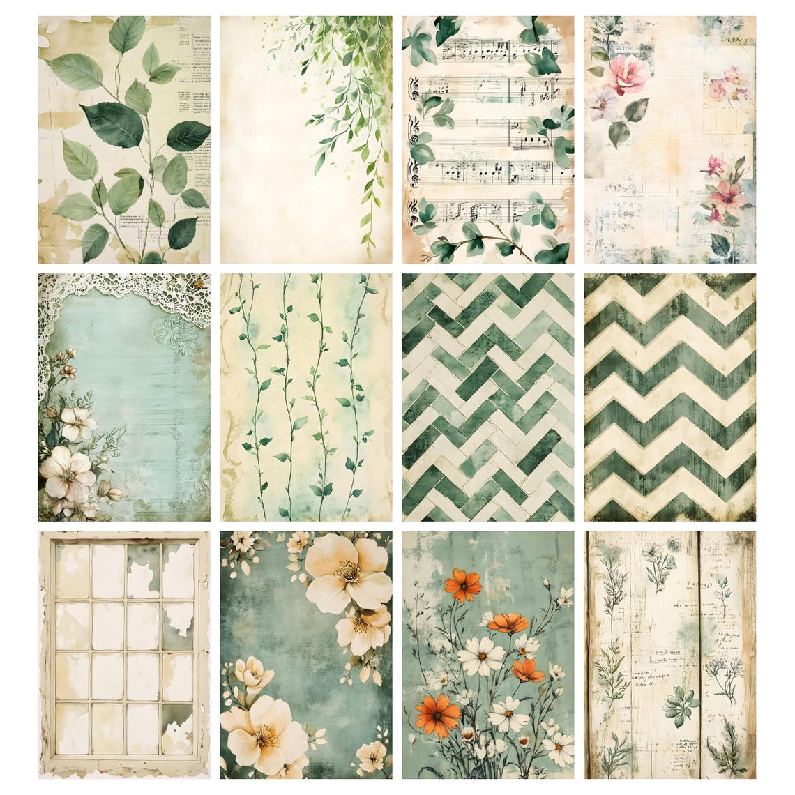 Creamy Sage Green Junk Journal Filler Pages, Abstract, Polka Dots ...