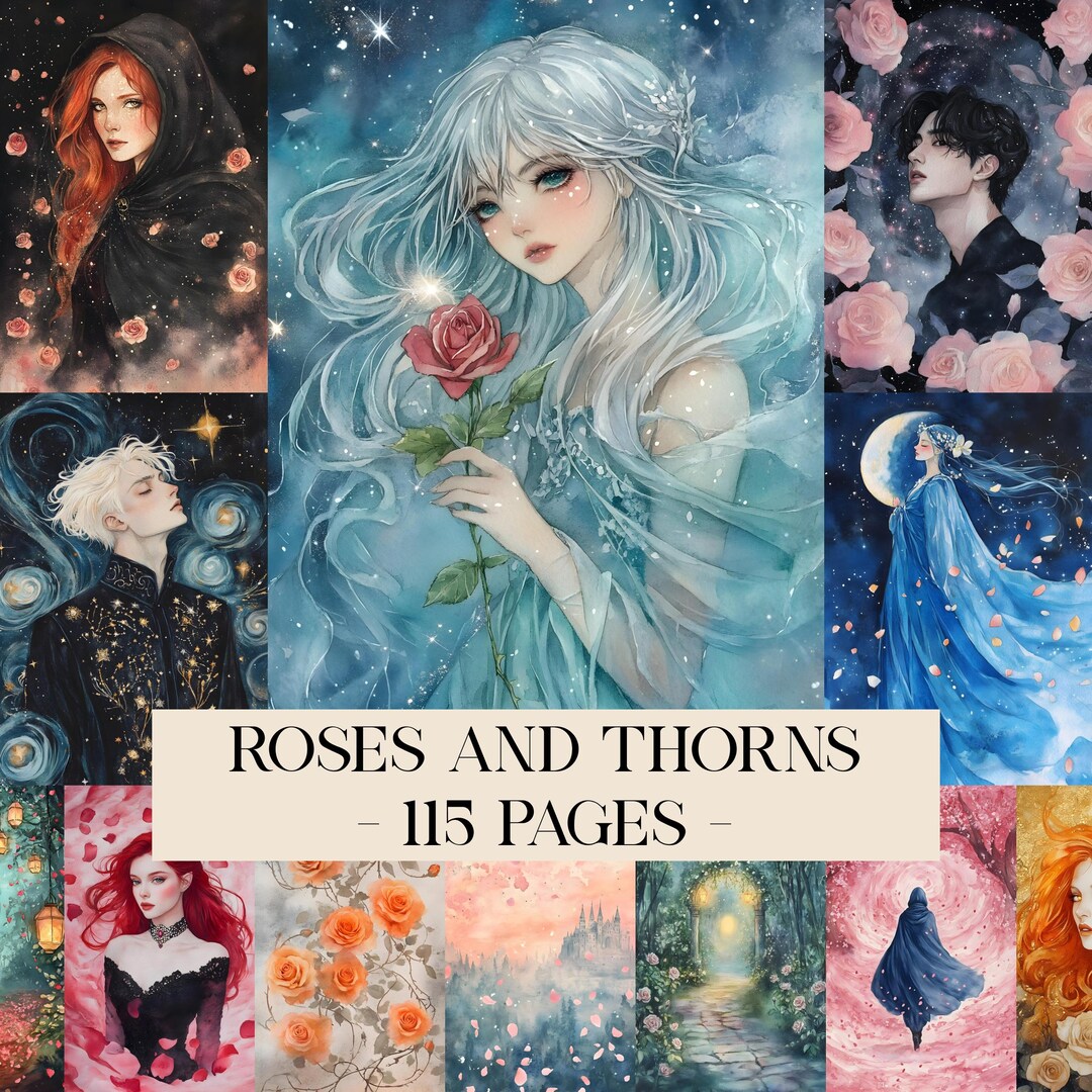 Roses and Thorns Junk Journal Pages, Night Court Collage Sheet, Rose ...