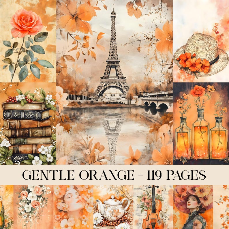 Gentle Orange Pages for Scrapbook and Junk Journal, Digital Paper ...