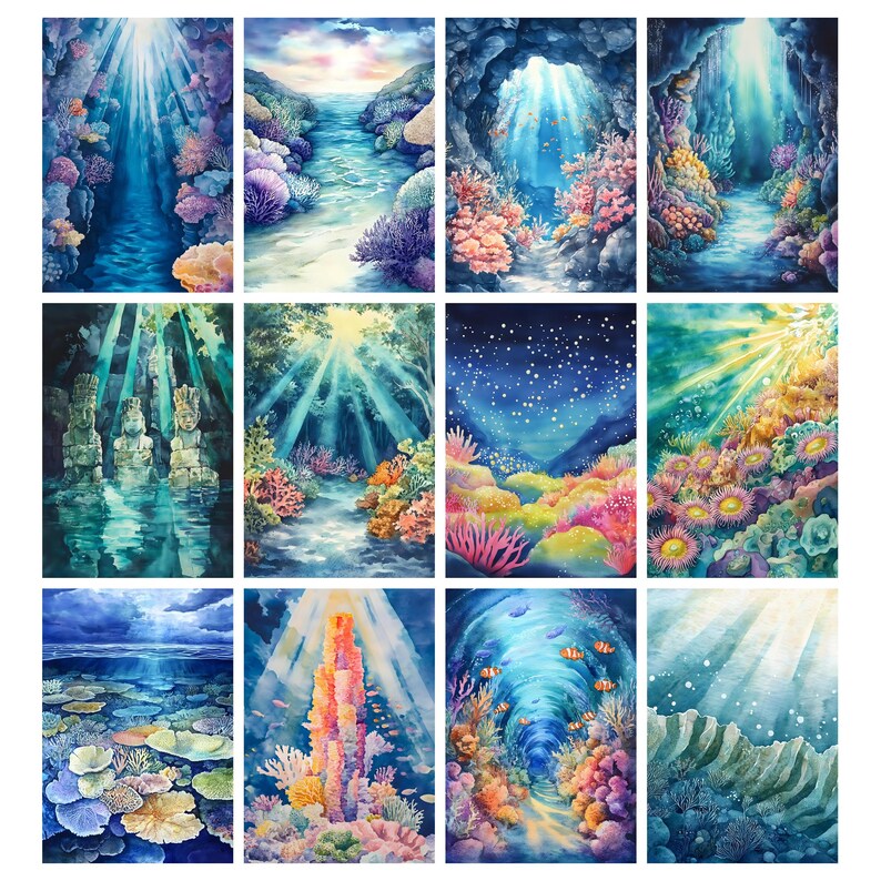Enchanted Ocean Fantasy Digital Paper Pack, Ocean Junk Journal Pages ...