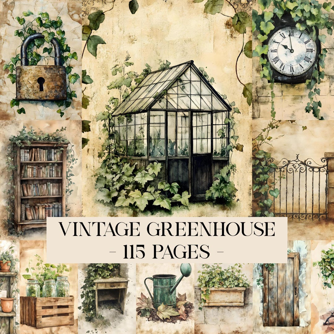 Botanical Digital Papers, Vintage Greenhouse Ephemera Pages, Botanical ...