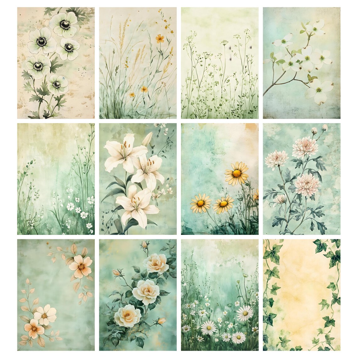 Spring Green Printable Paper Pack Grungy Gothic Digital Download Junk ...