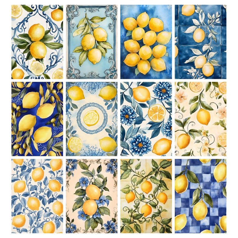 Mediterranean Lemon Pattern, Watercolor Lemon Digital Papers, Sicilian ...