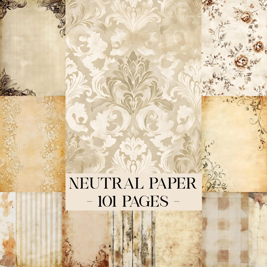 Neutral Paper Junk Journal Pages, Shabby Chic Scrapbook Papers, Beige ...