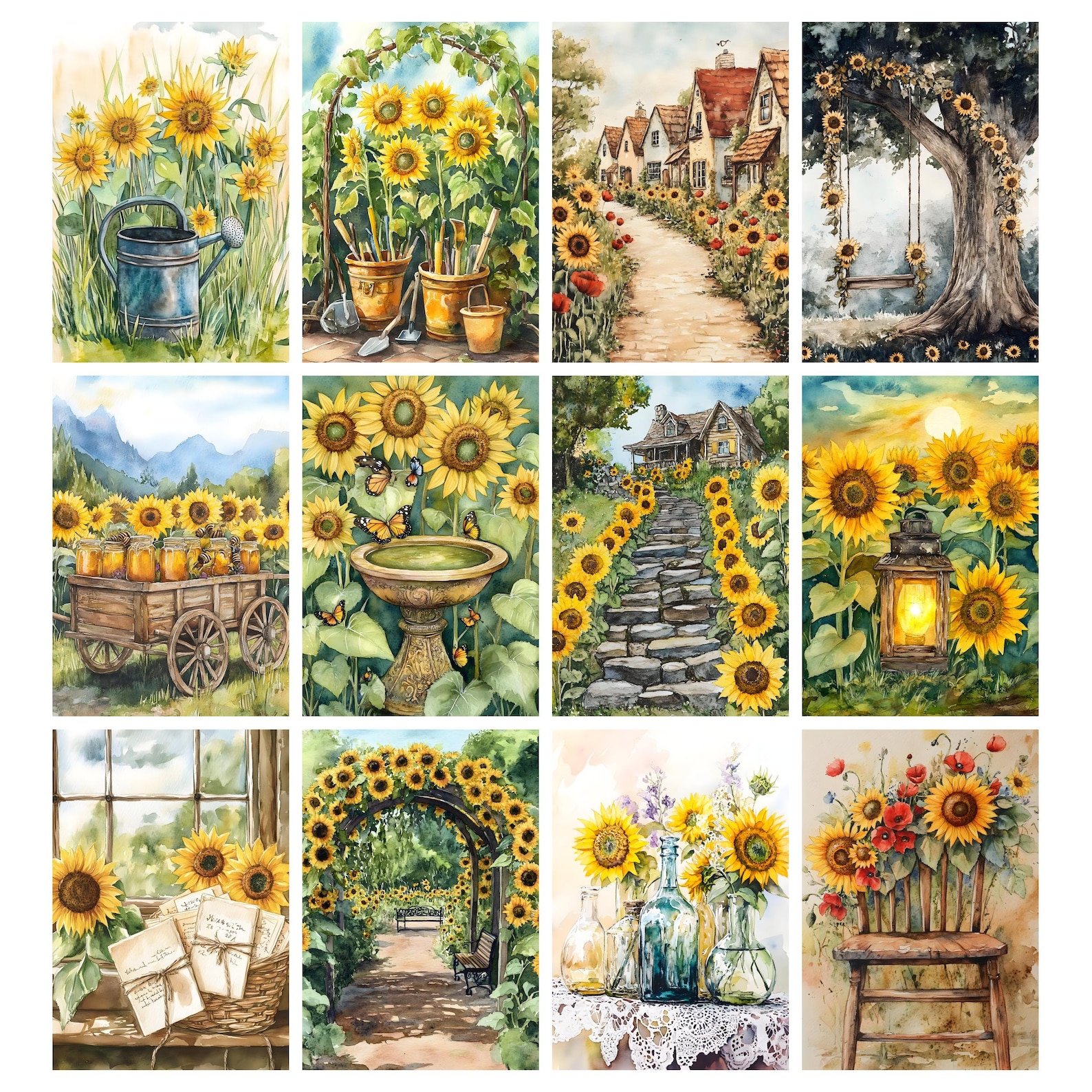 Digital Sunflowers Junk Journal Pages, Floral Journaling Papers, Rustic ...
