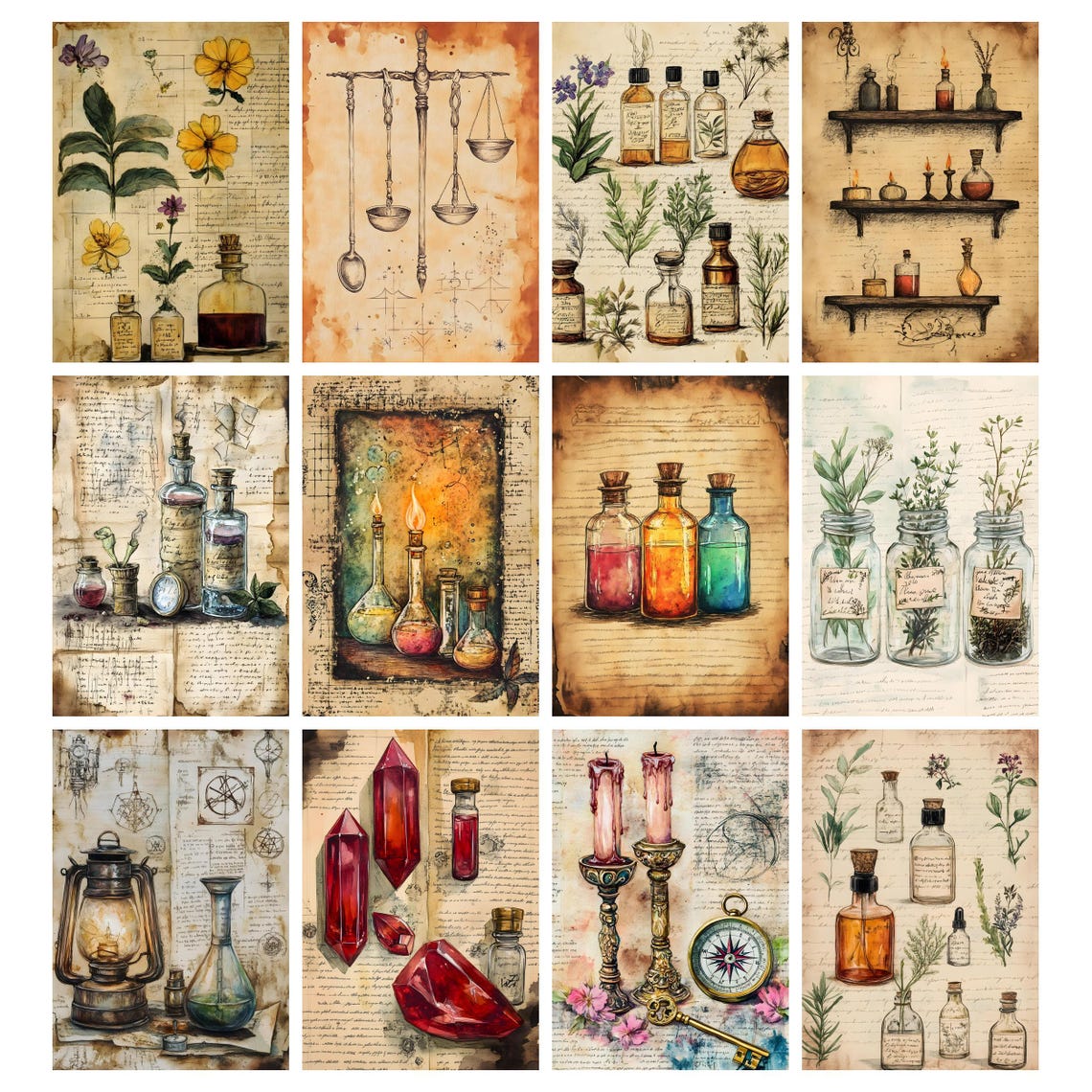 Book of Witchcraft Junk Journal Pages, Digital Scrapbook Papers, Mystic ...
