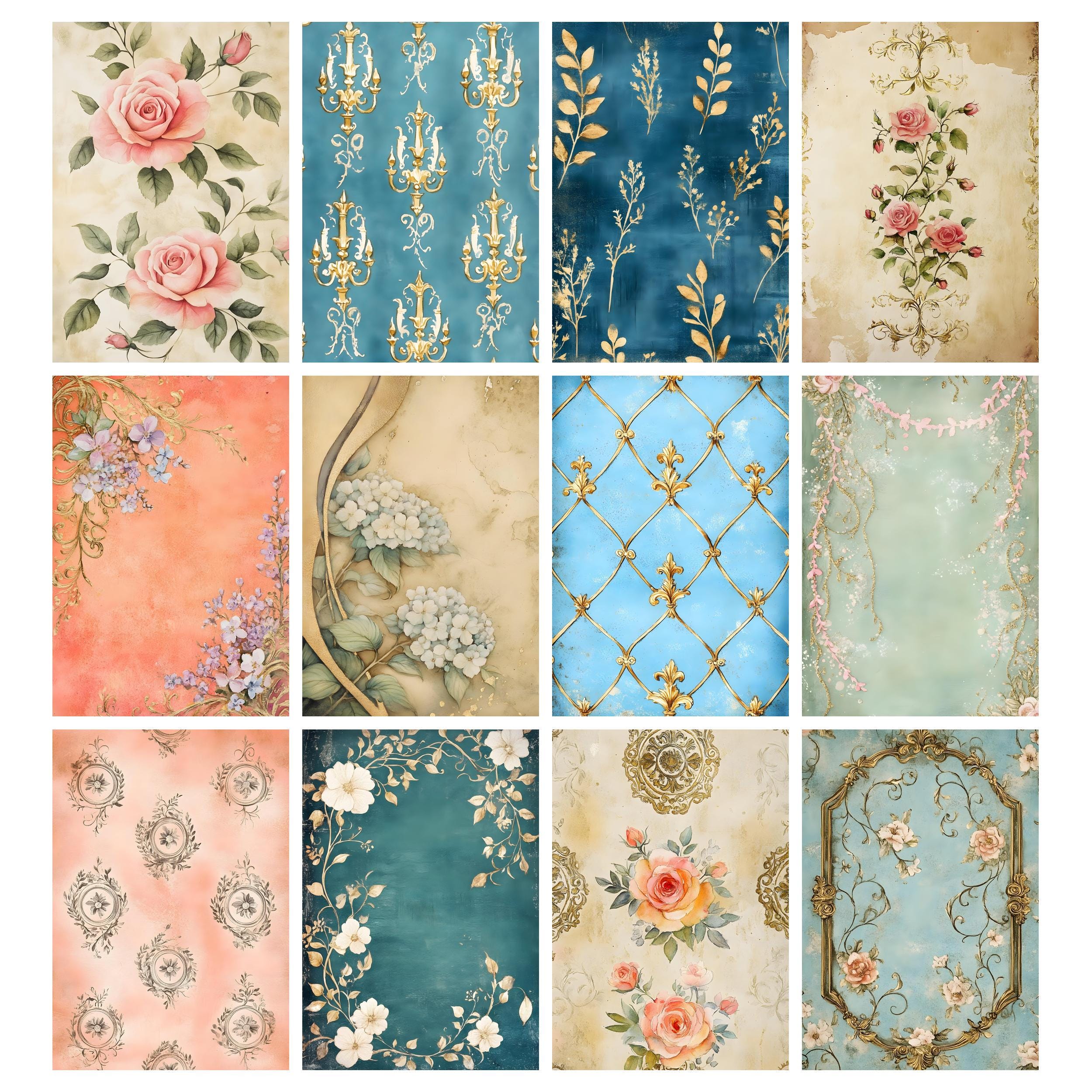 Rococo Palace Digital Paper, Rococo Paper, Floral Junk Journal, Floral ...