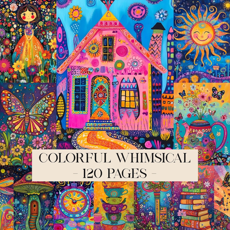 Whimsical Junk Journal Kit, Printable Happy Journal Pages, Colorful ...