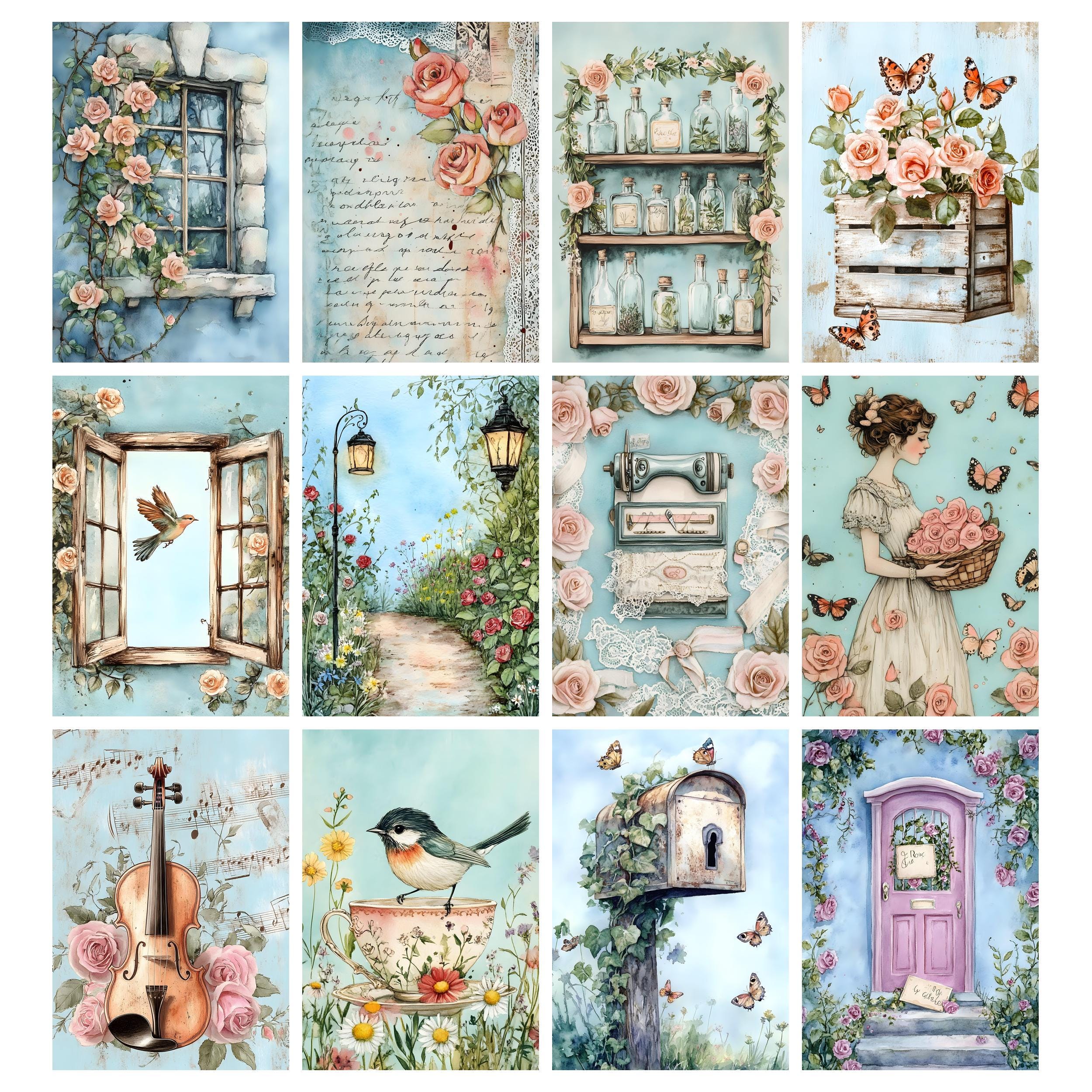 Páginas para diario de recortes de Flower Cottage, papeles shabby chic ...