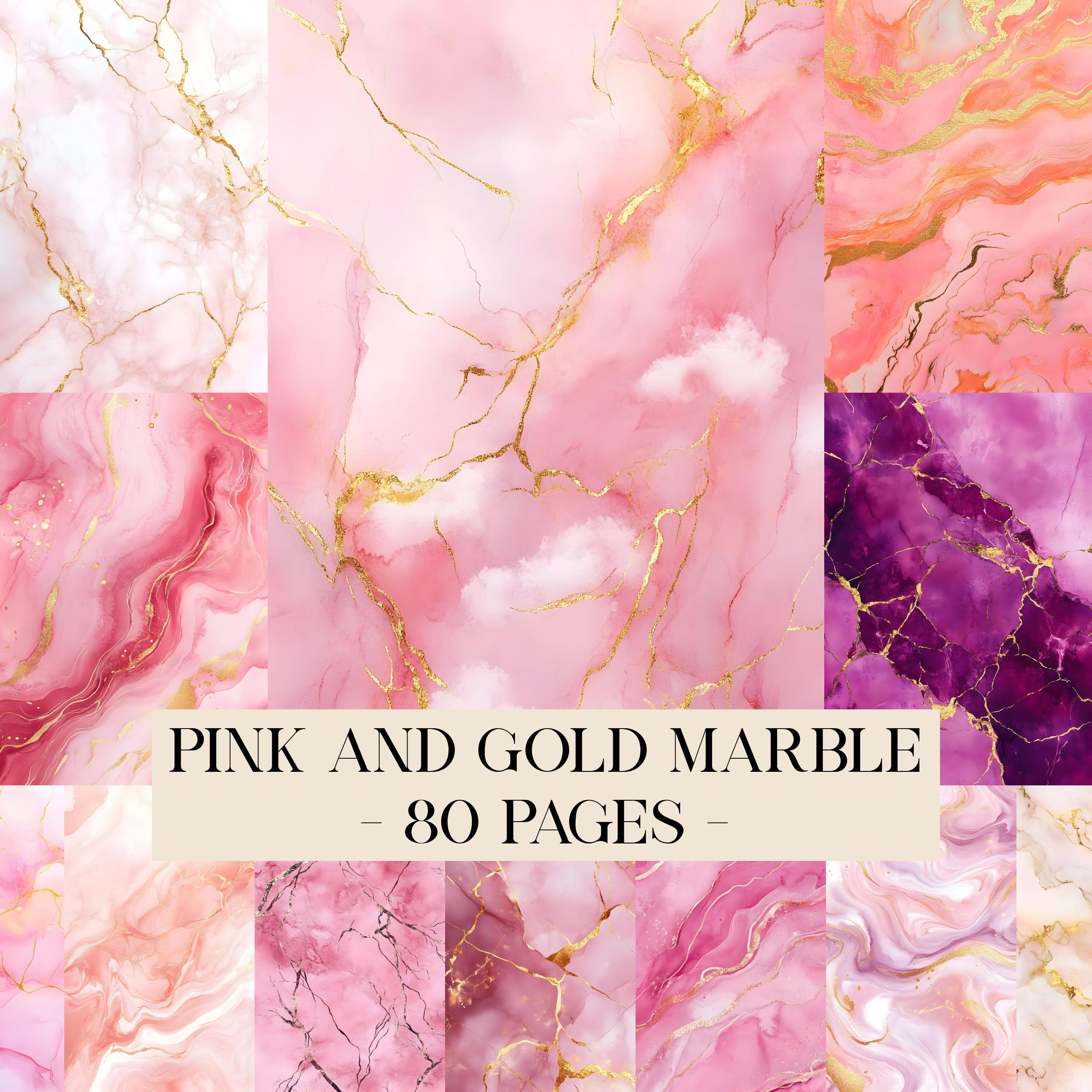 Pink and Gold Marble Digital Paper, Printable Marble Textures With Gold ...