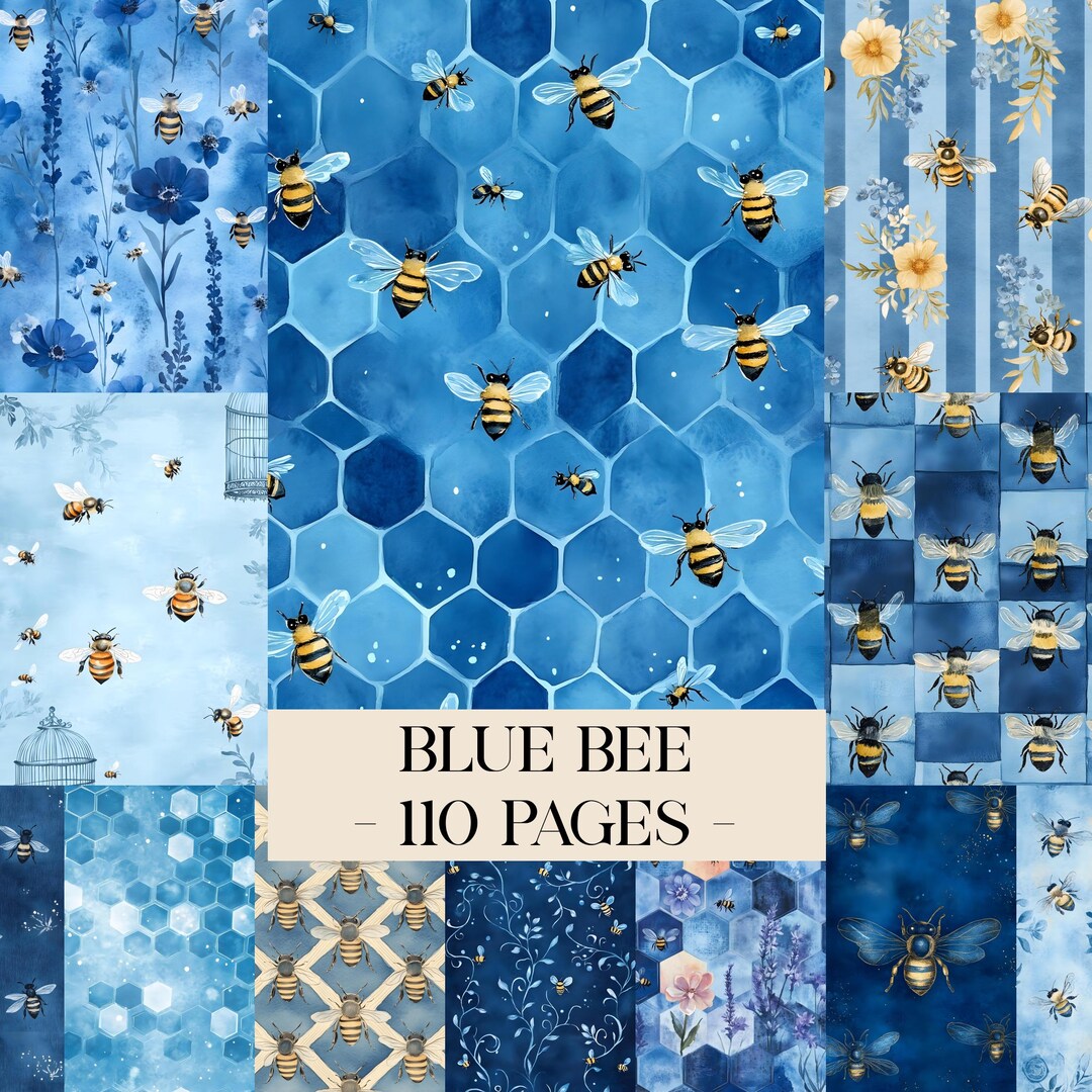 Blue Bee Digital Papers, Honey Bee Backgrounds, Antique Bee Junk ...