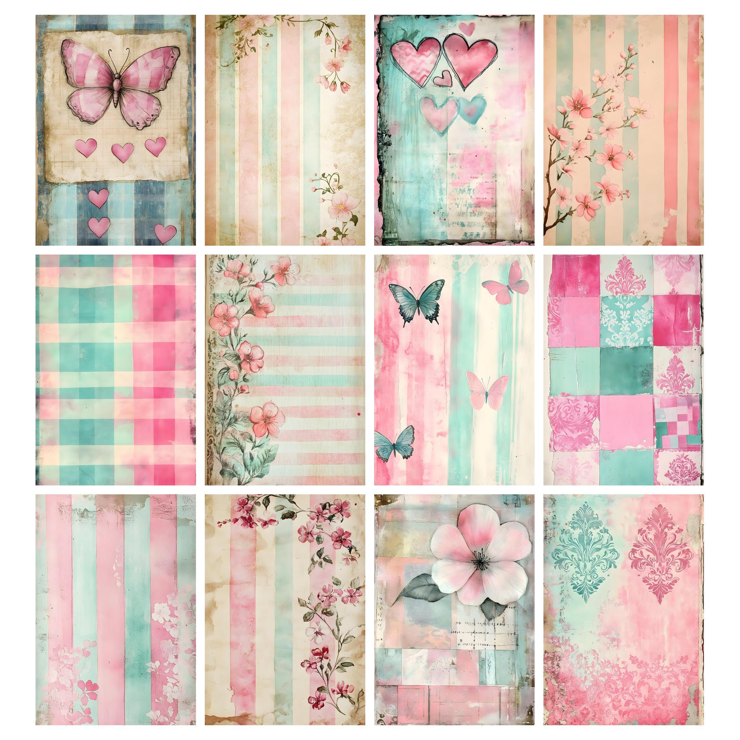 Vintage Pink and Mint Junk Journal Paper, Distressed Cottage Shabby ...