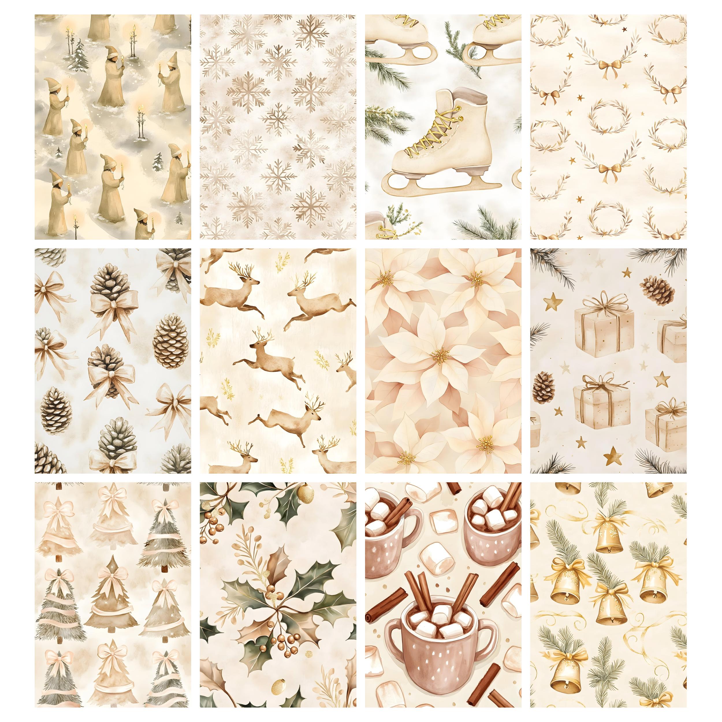 Beige Christmas Digital Papers, Scrapbook Backgrounds, Neutral ...