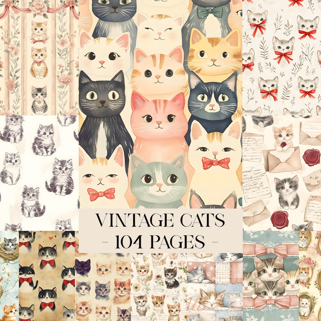 Vintage Cats Paper, Cat Junk Journal Pages, Cat Ephemera, Cat ...